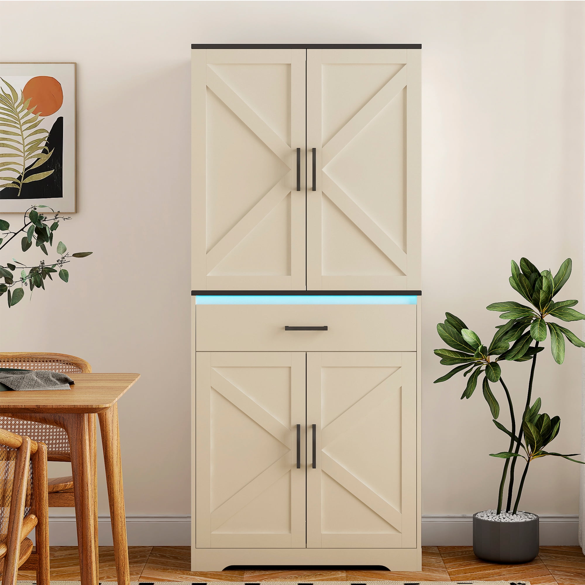 HIUU Pale Yellow Modern Tall Kitchen Pantry Storage Cabinet with ...