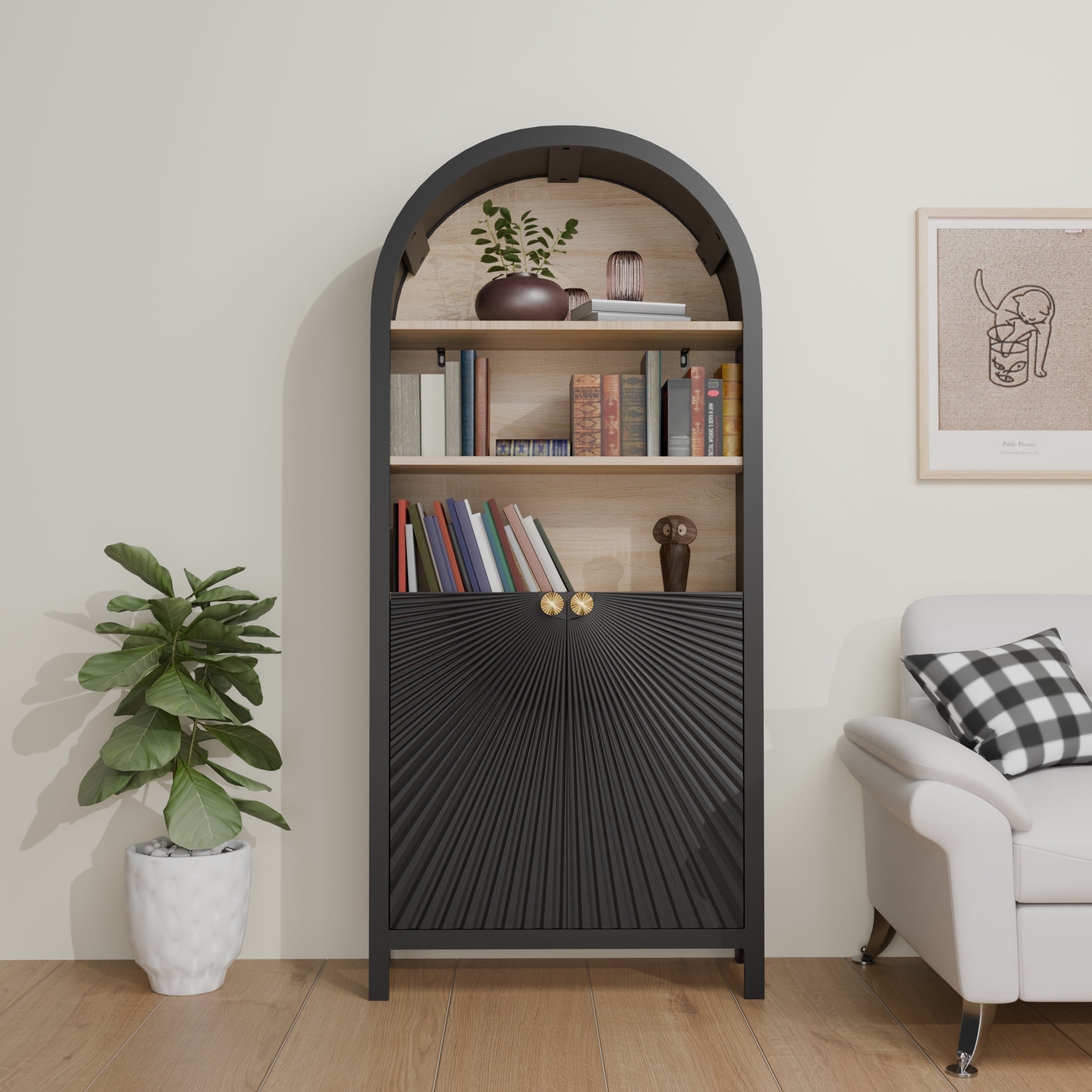 HIUU Tall Arched Bookcase,Rounded 5 tier Bookshelf Wooden,Arched ...