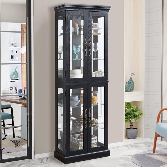 HIUU Tall Curio Cabinets with Glass Doors,Tall Glass Display Cabinet ...