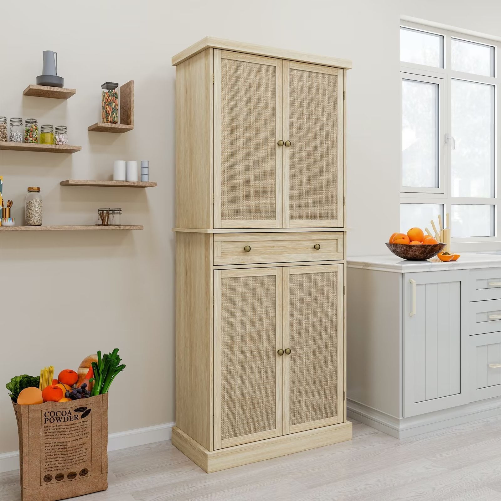 HIUU Tall Storage Cabinets with 4 Doors,Kitchen Cabinets with Drawers ...