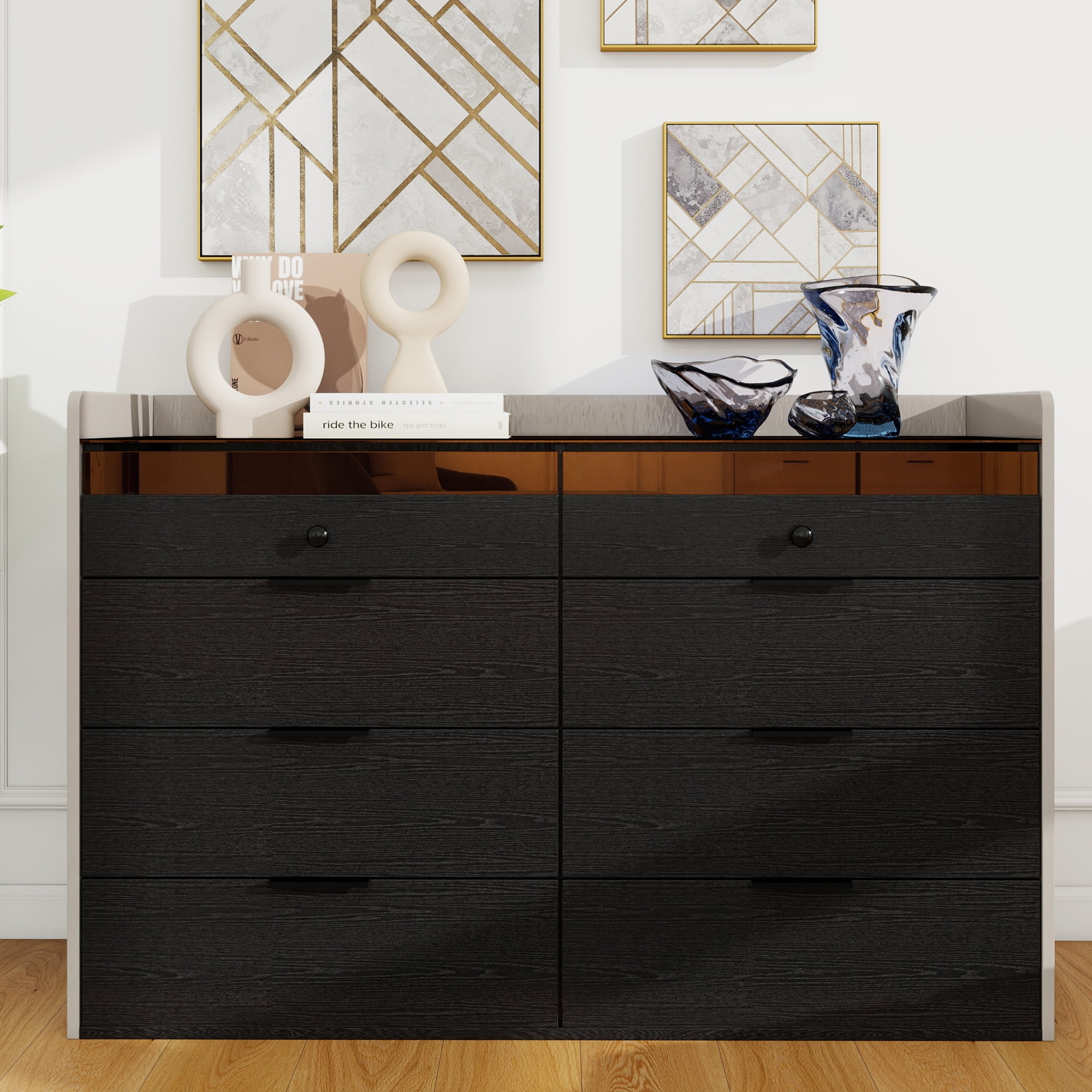 HIUU Texture Dresser Cabinet with 8 Drawers,Grey Chest of Drawers with ...