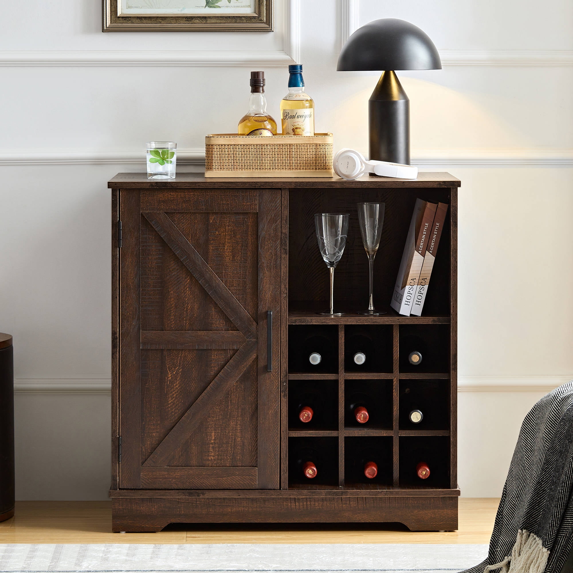 HIUU Walnut Vintage Wine Buffet Cabinet with Storage for Entryway and Living Room - Walmart.com