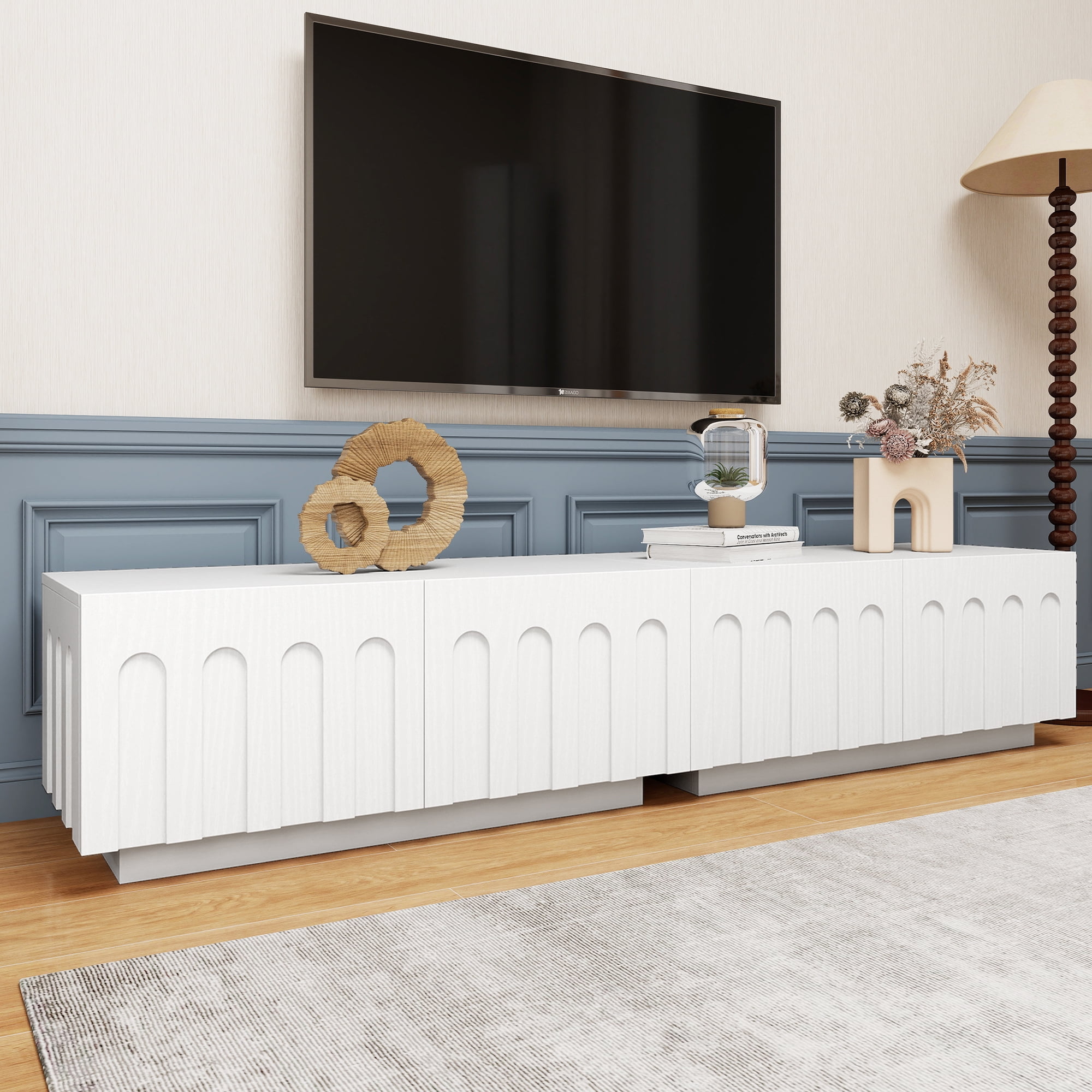 HIUU White TV Stand for Living Room,White Entertainment Center with ...