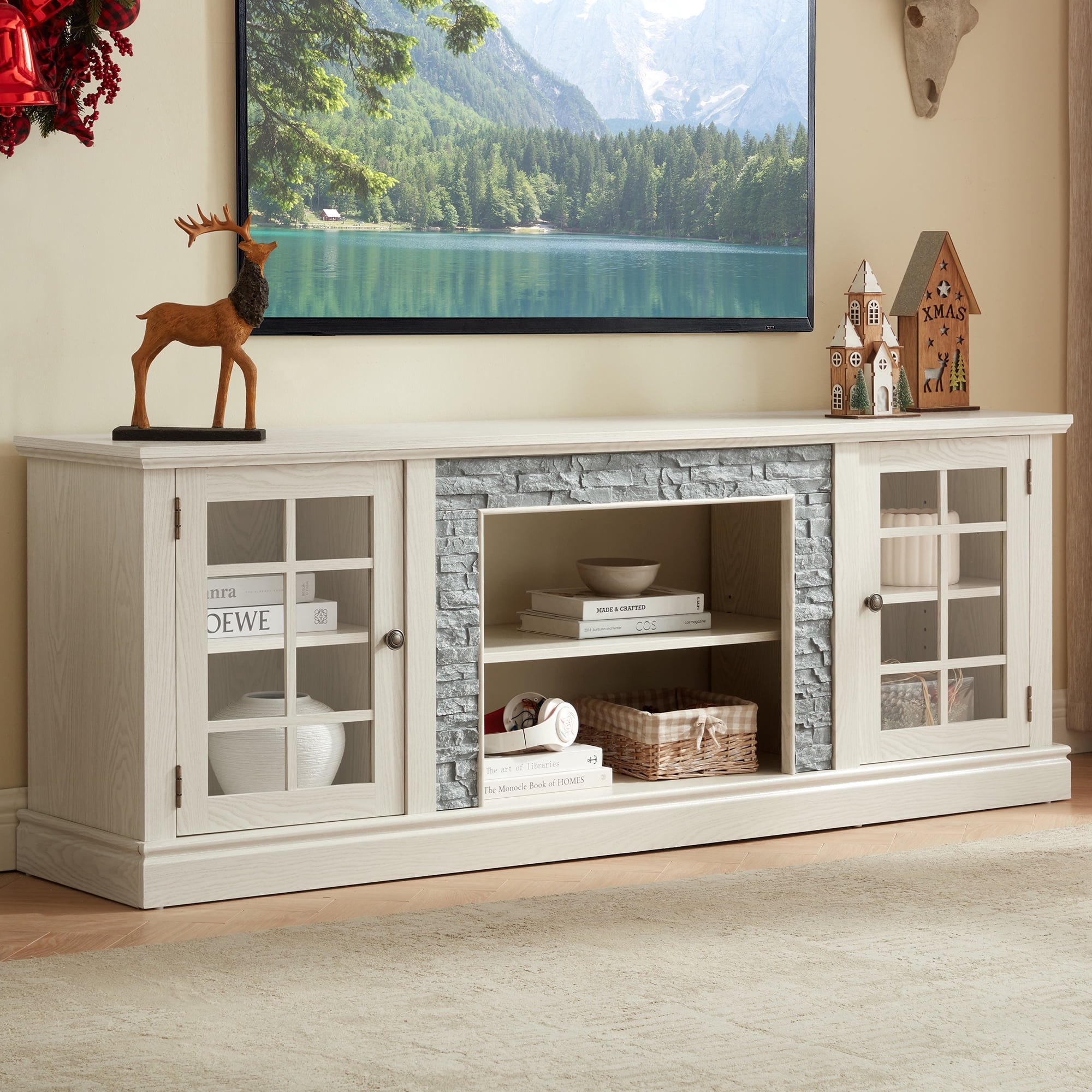 HIUU White TV Stands for Living Room,Modern TV Console Table,Farmhouse ...