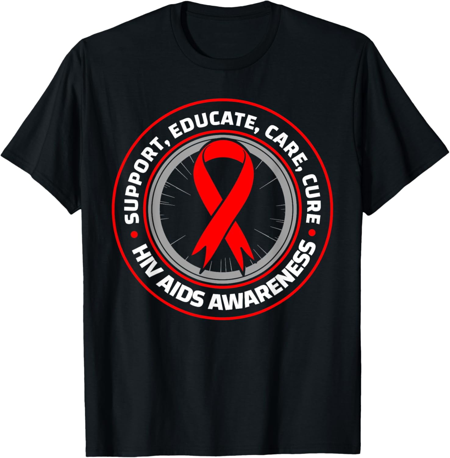 HIV AIDS Immune Deficiency Disease Red Ribbon Patient T-Shirt mens t ...
