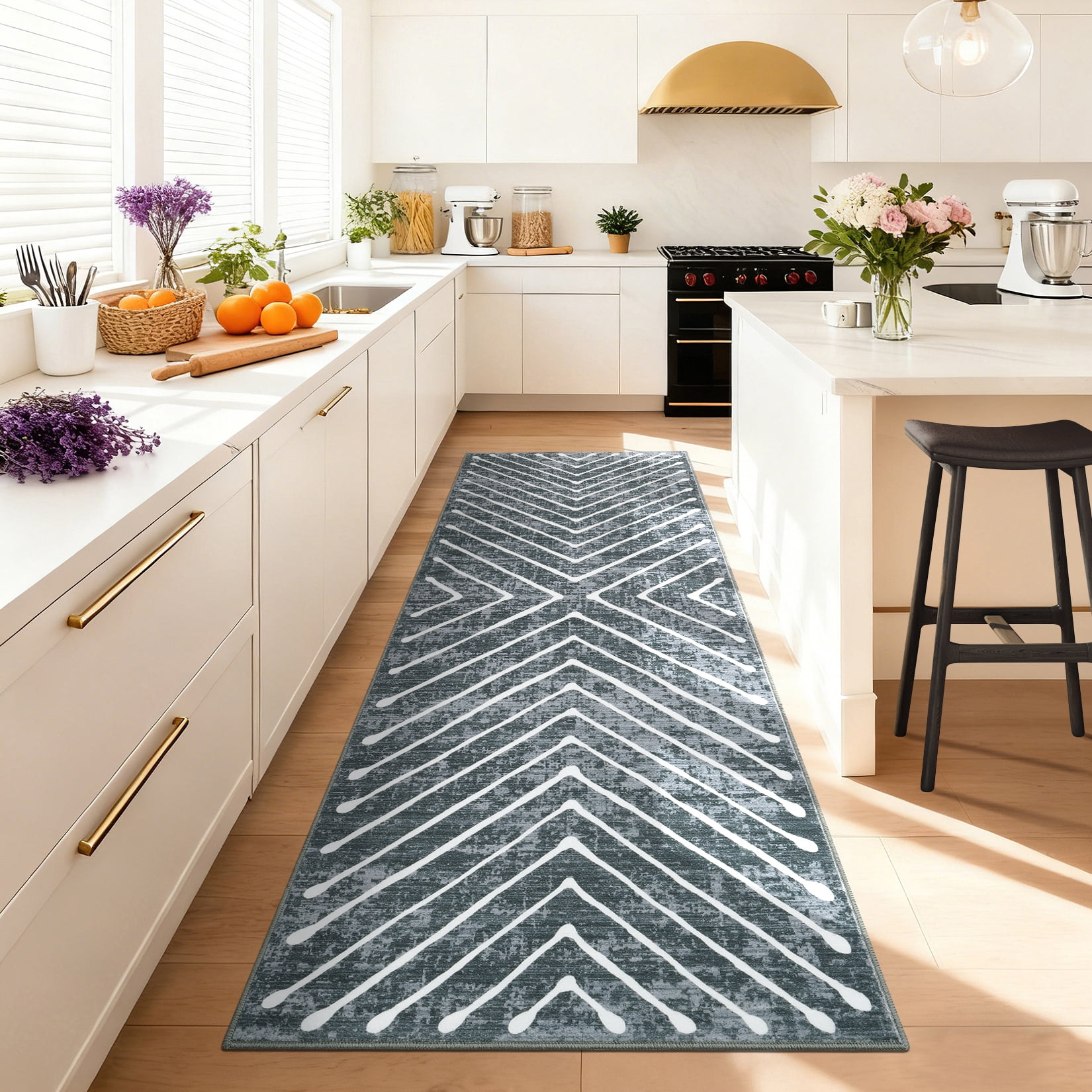 HIWEAVER Modern Geometric Striped Non Slip Runner Washable 2' x 6 ...