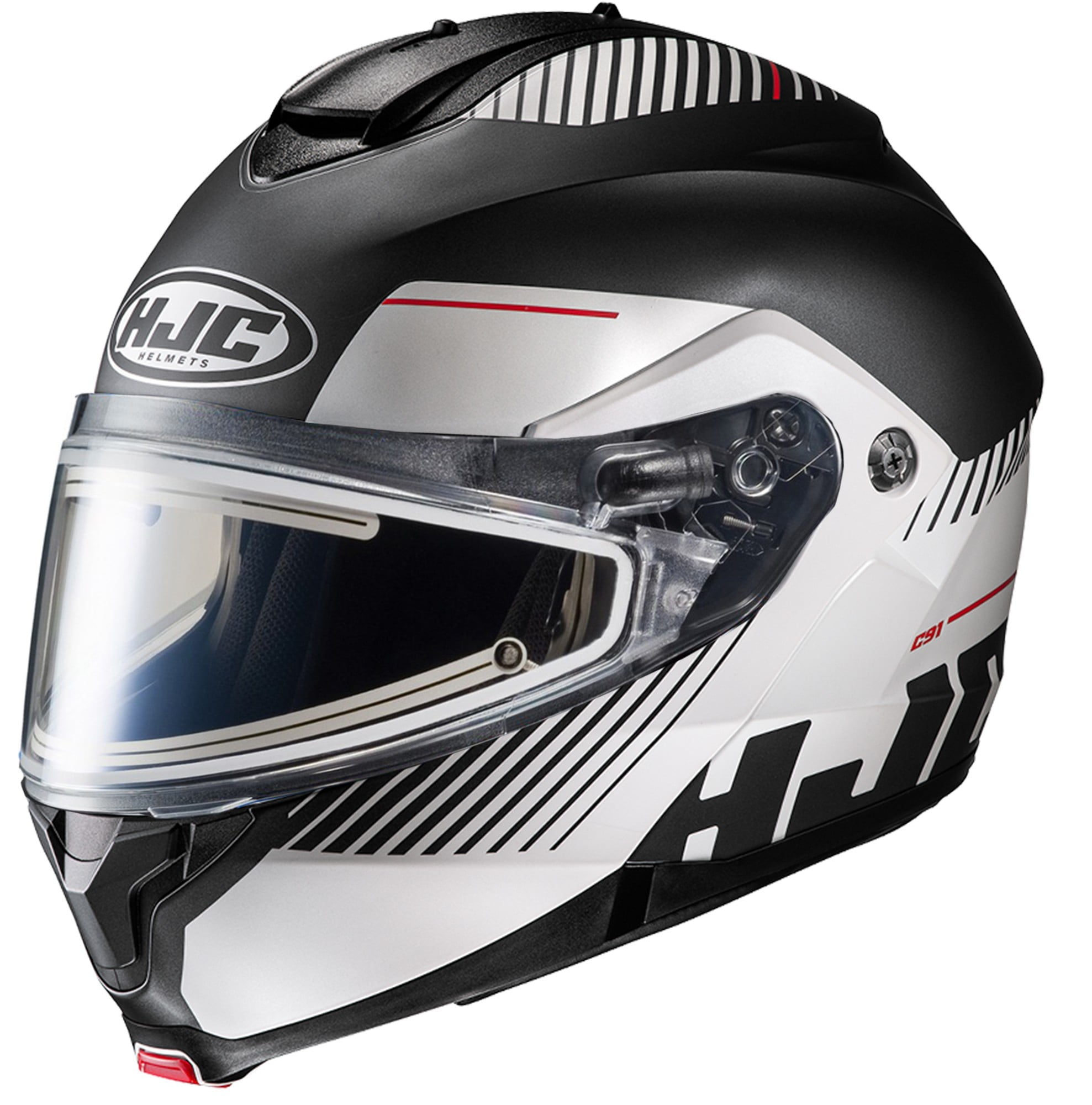 HJC C91 Prod Modular Snow Helmet w/Heated Electric Shield Black/White ...