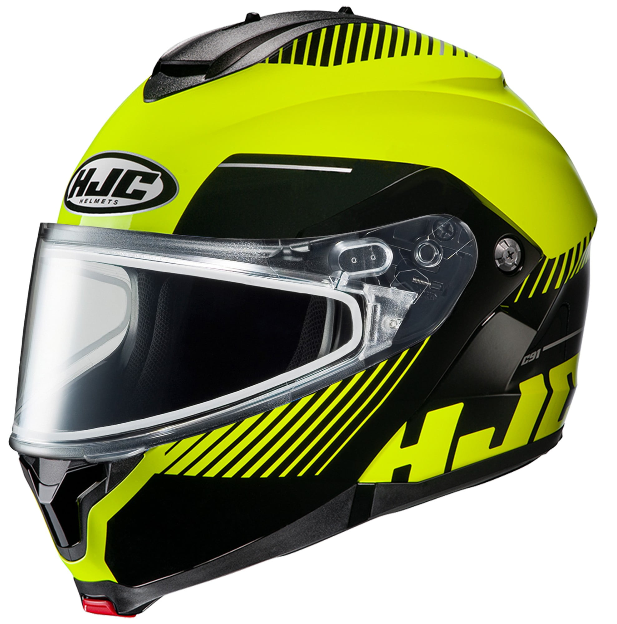 HJC C91 Prod snowmobile helmet with Dual Lens Shield (Lg, Hi-Viz Yellow ...