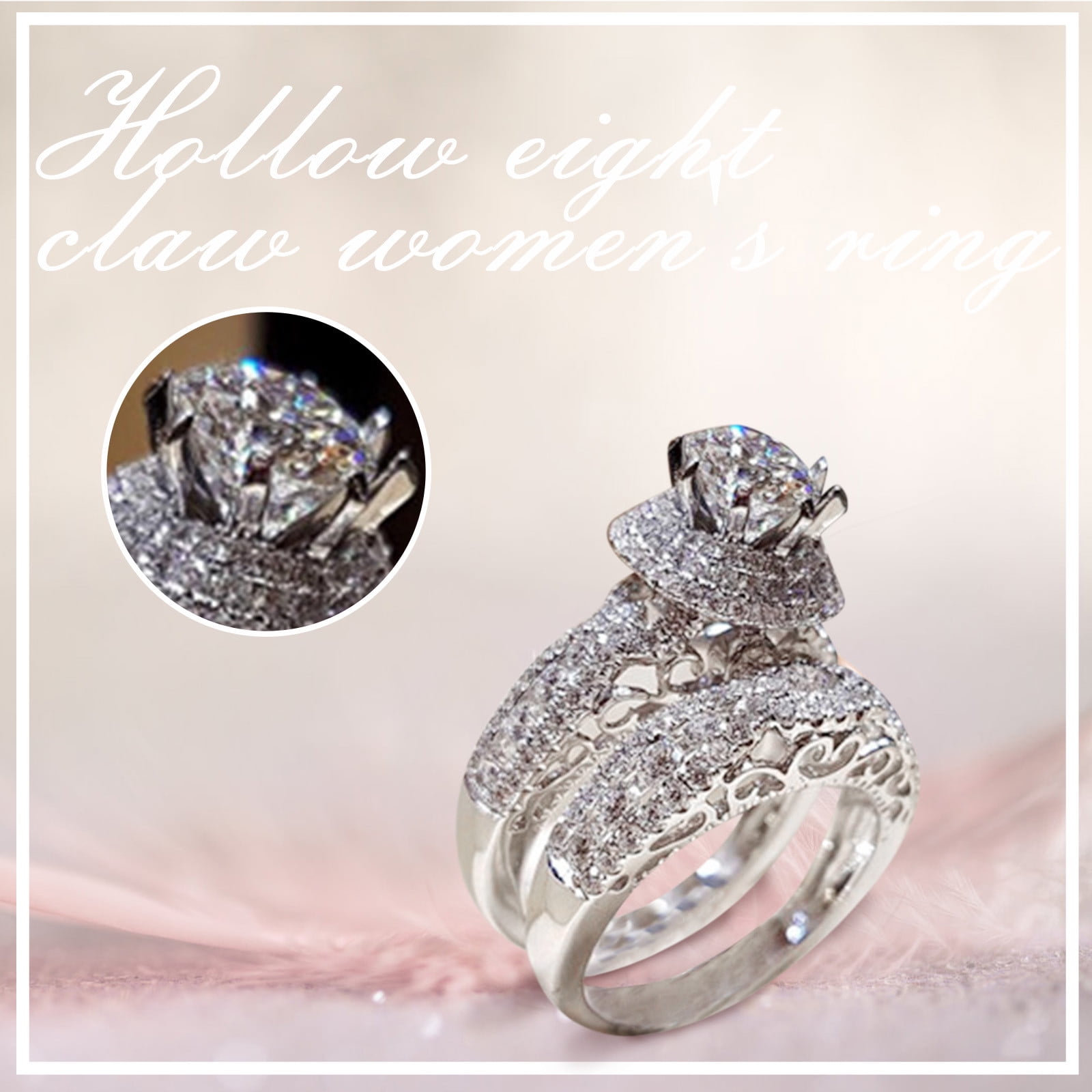HJHSFKKKD Hollow Carving, Inlaid Eight Prongs, Round Pallet, Silver ...