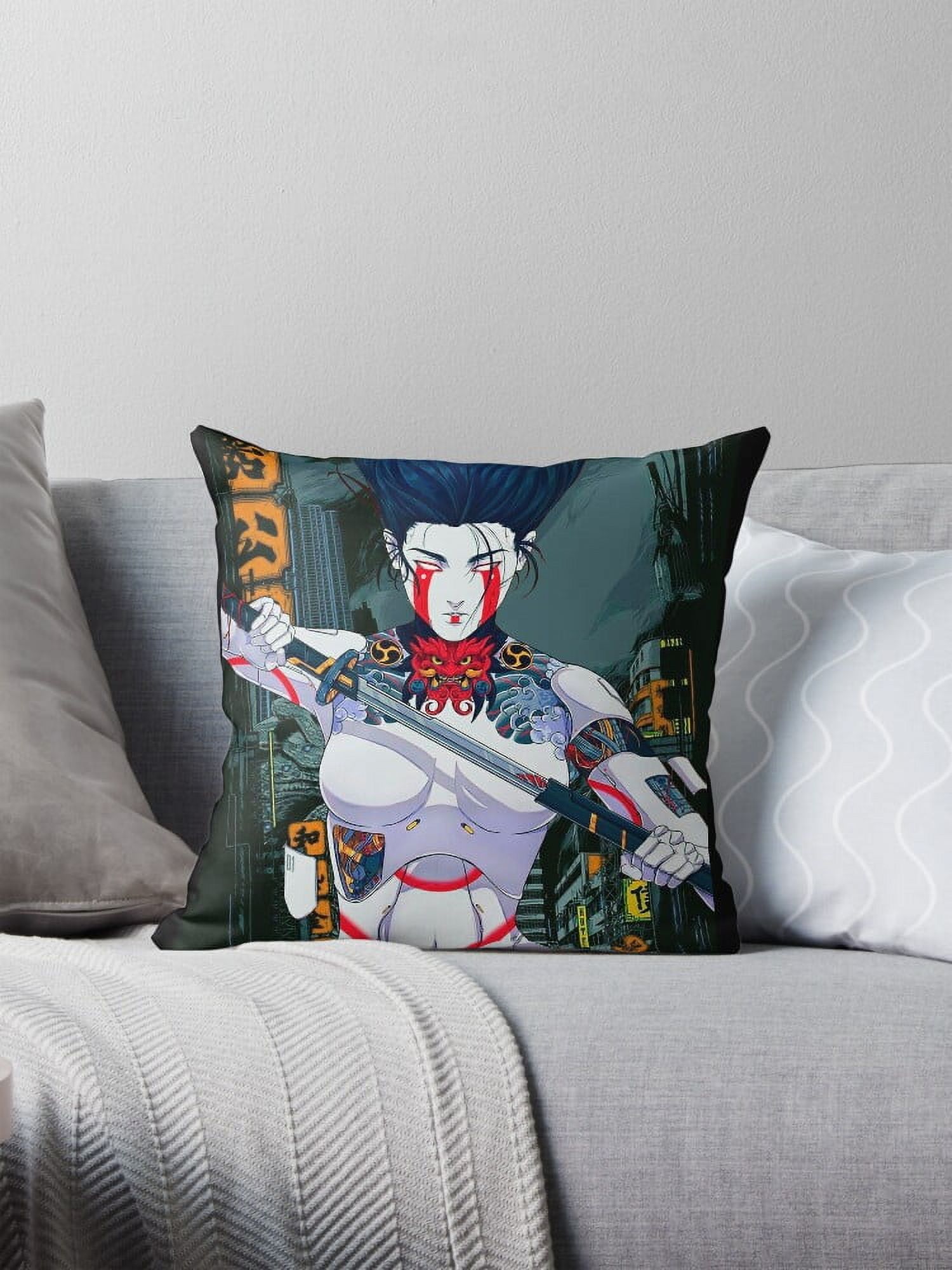 HJJ-Vaporwave-Samurai-Cyberpunk-Goth-Dystopian-Cyborg-GirlThrow Pillow ...