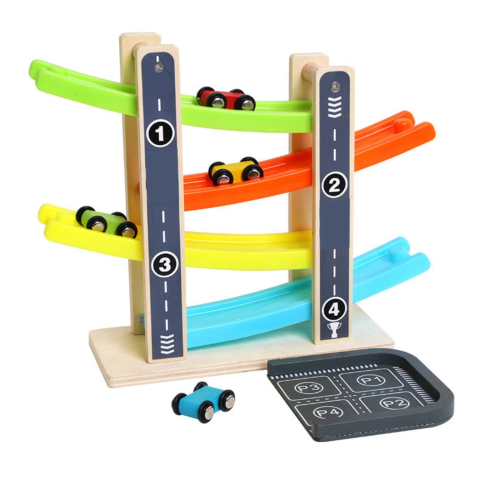 HJJLRH Toddler Wooden Race Track Car Ramp Toys for 1 2 Year Old Baby ...