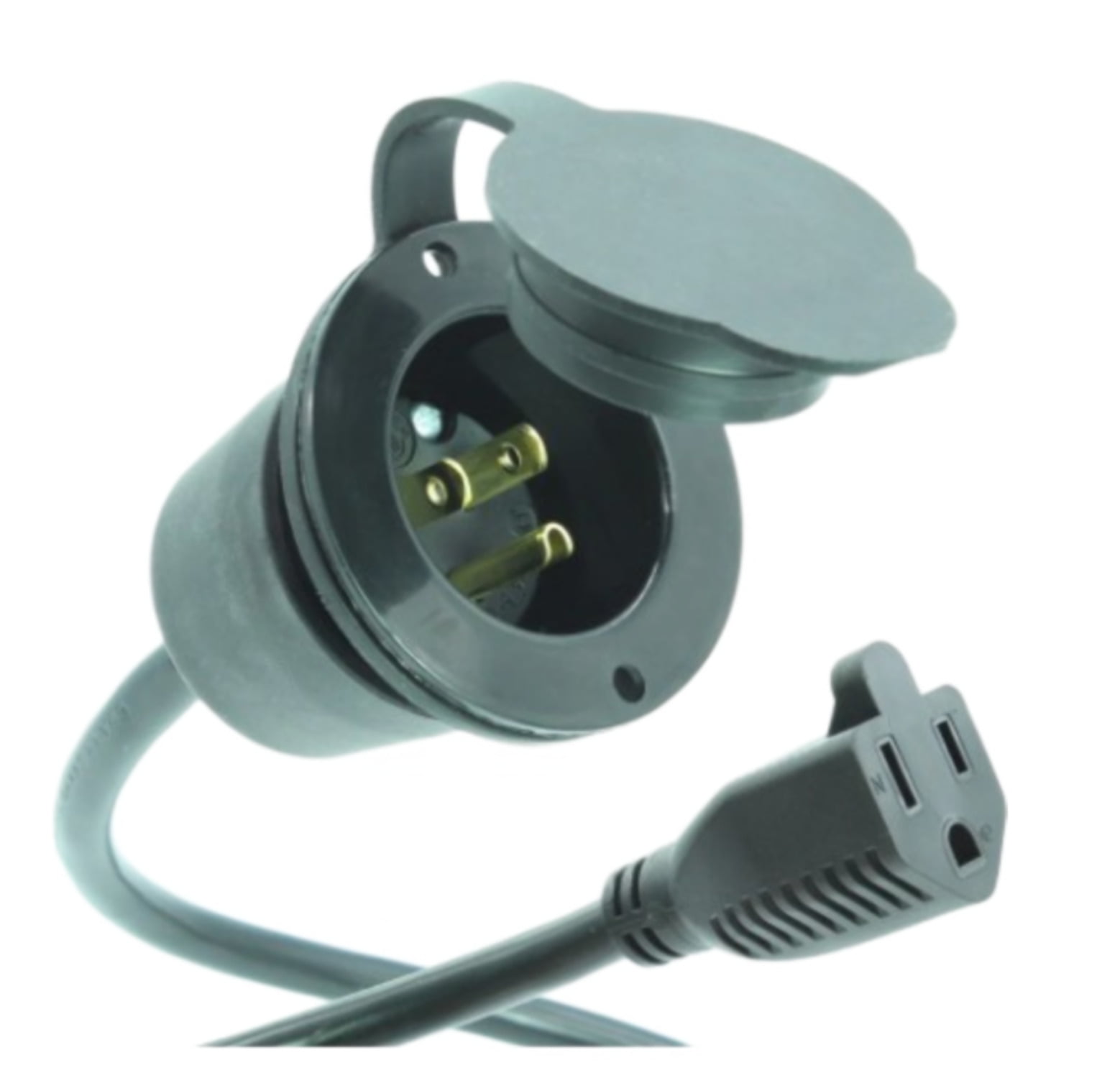 HJP-5278-GCP1 AC Power Port, Grounding Flanged Power Inlet Port Black W ...