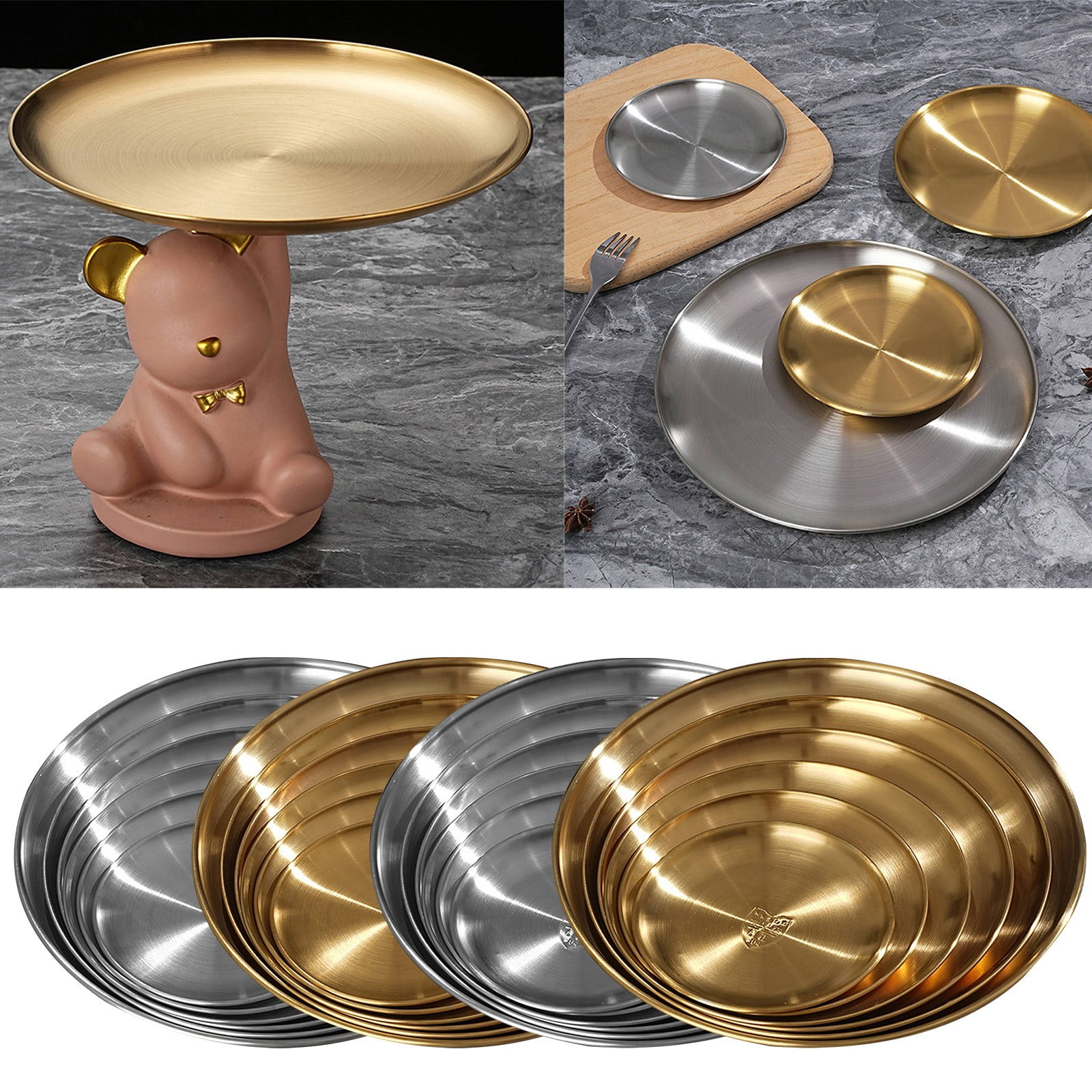 HJQEQVD 12 PCS Stainless Steel Plates, (5.5 - 12 Inch) Round Metal ...