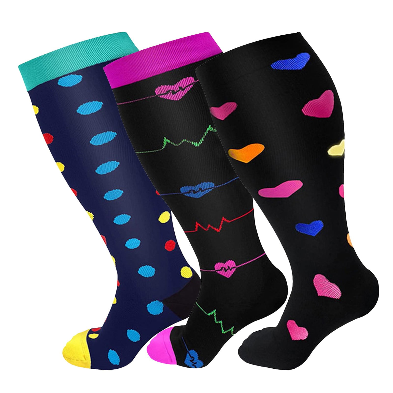 HJQEQVD 3 Pairs Compression Socks for Women Plus Size Compression Socks ...