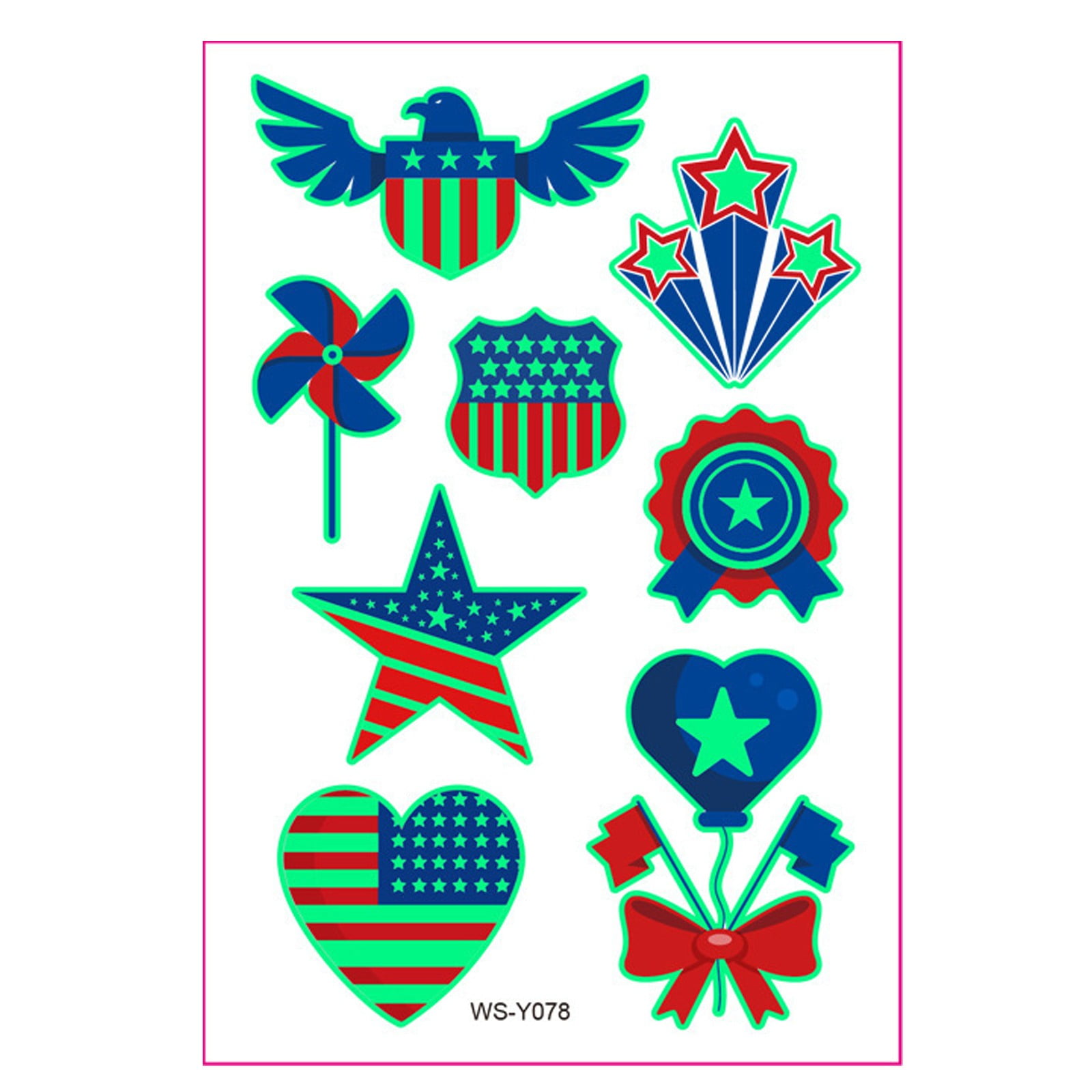 HJQEQVD 4th of July Temporary Tattoos Glow in Dark, Luminous Patriotic ...