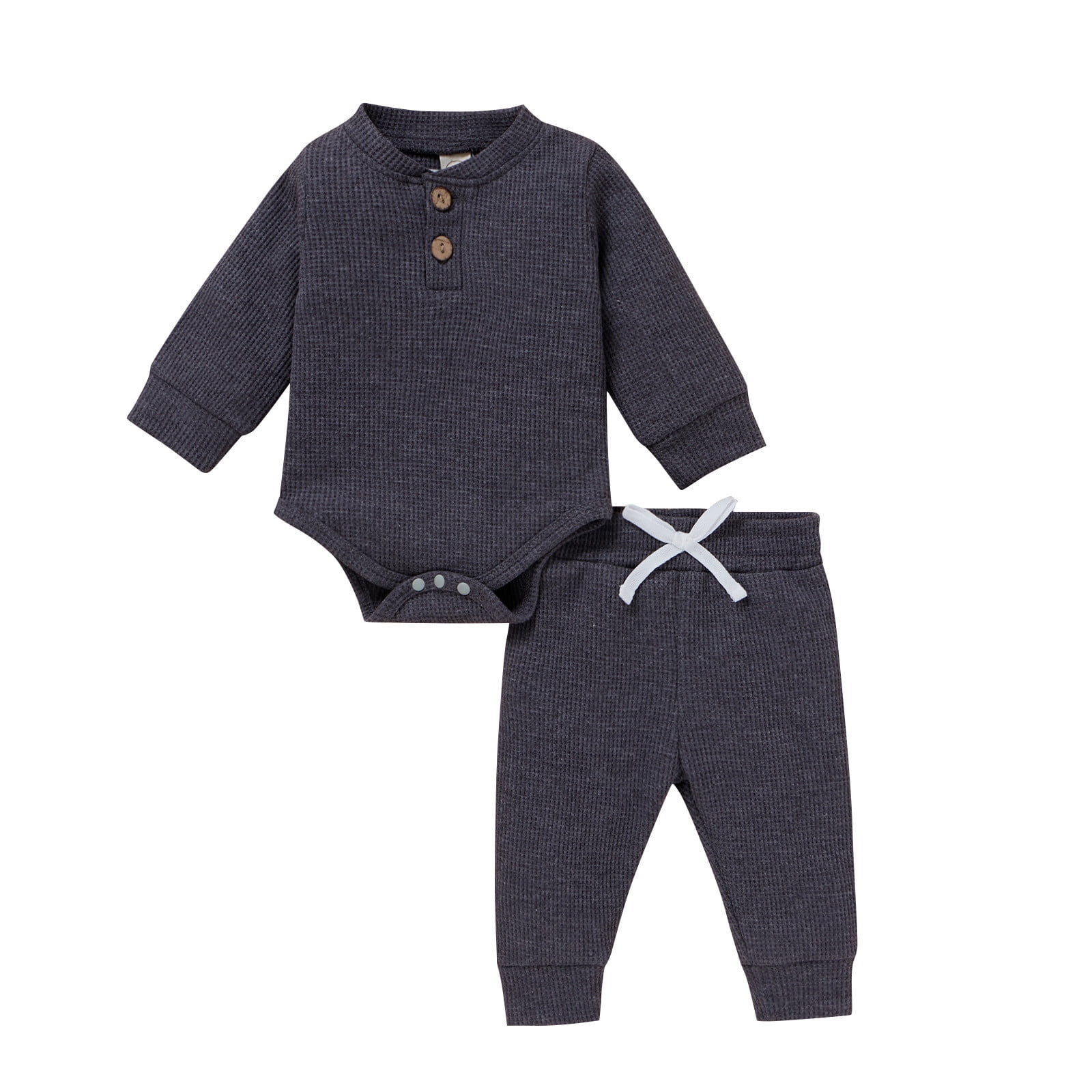 HJQEQVD Baby Boy Outfits Newborn Baby Boy Girl Clothes Set Ribbed Outfits Unisex Infant Solid ...