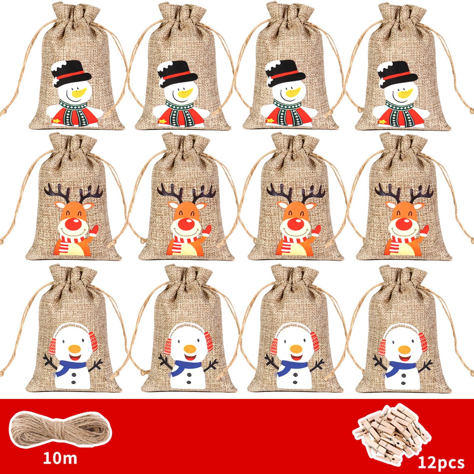 HJQEQVD Christmas Small Burlap Bags with Drawstring, Burlap Gift Bags ...