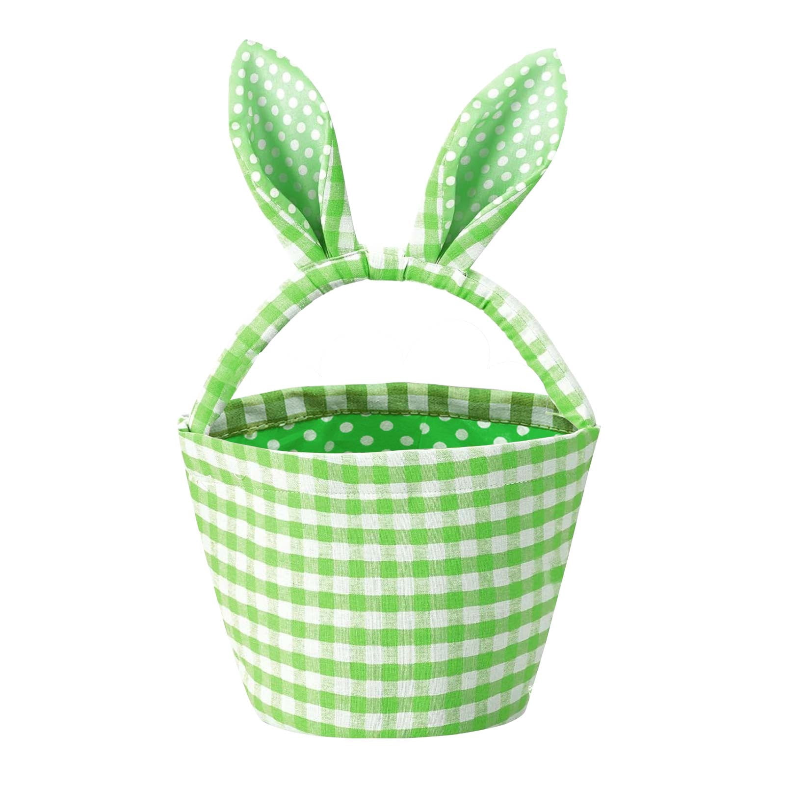 HJQEQVD Easter Bunny Basket Bags Canvas Easter Plaid Polka Dot Print ...