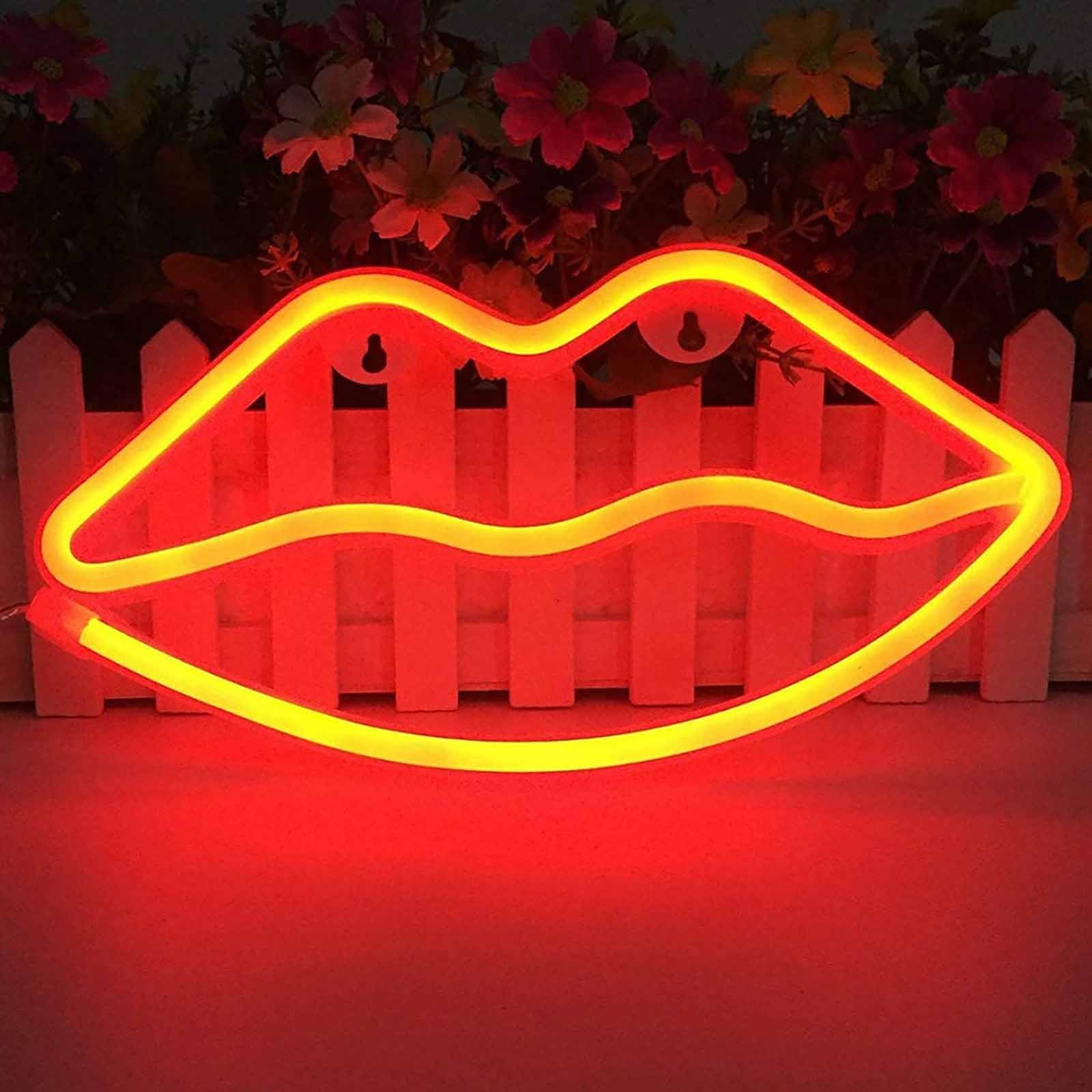 HJQEQVD Lighted Neon Signs Lips Shaped Neon Signs Led Romantic Art ...