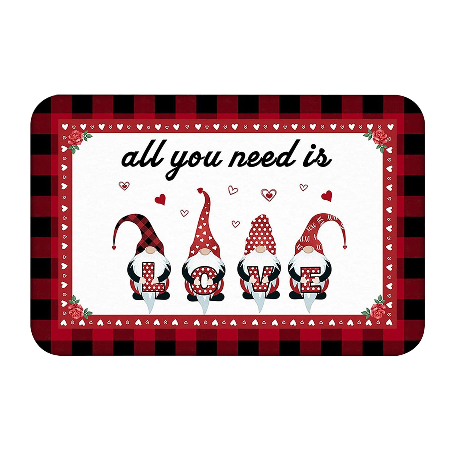 HJQEQVD Valentines Door Mat Welcome Doormat Red Black Plaid Gnome Non ...