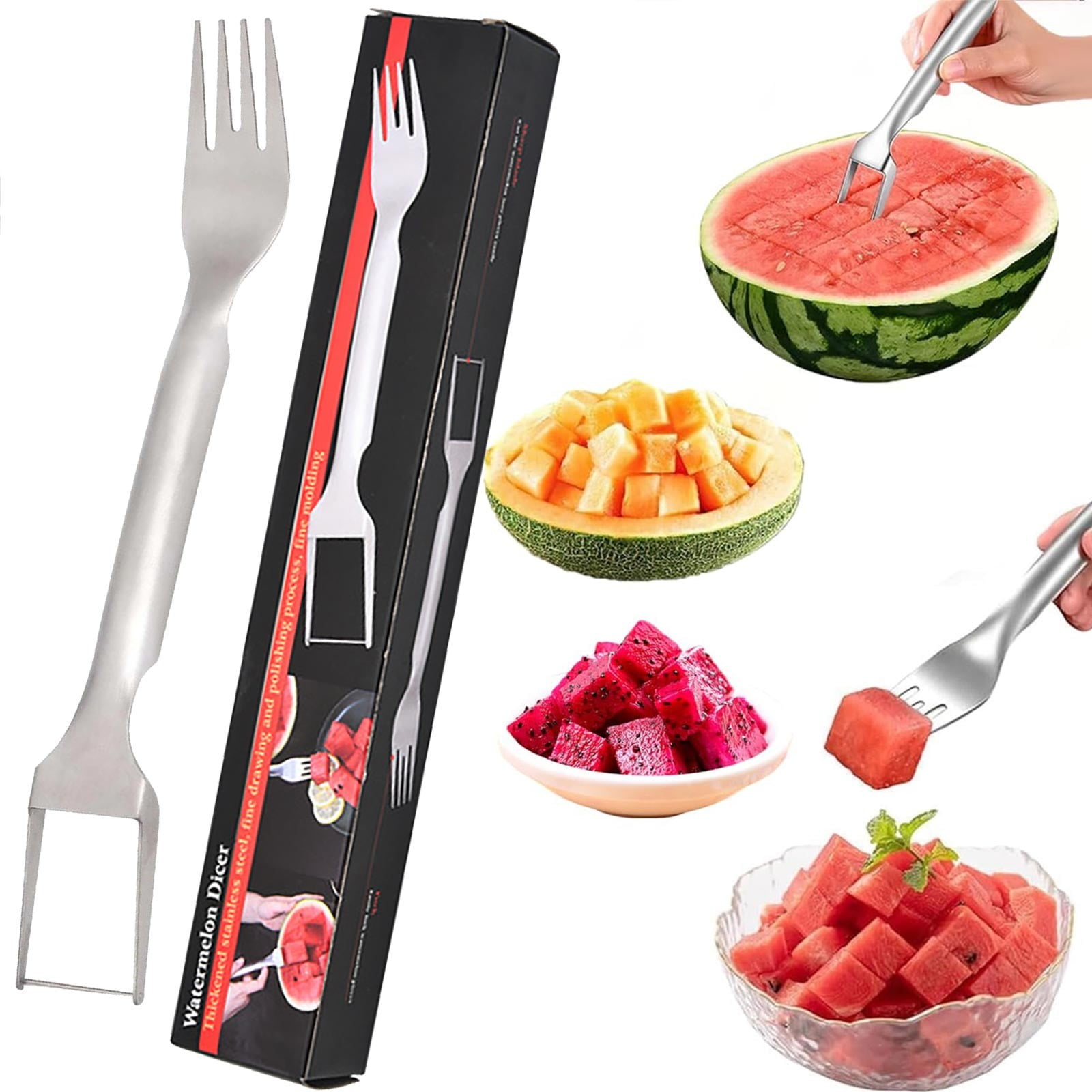 HJQEQVD Watermelon Fork Cutter, 2 in 1 Stainless Steel Watermelon Fork ...