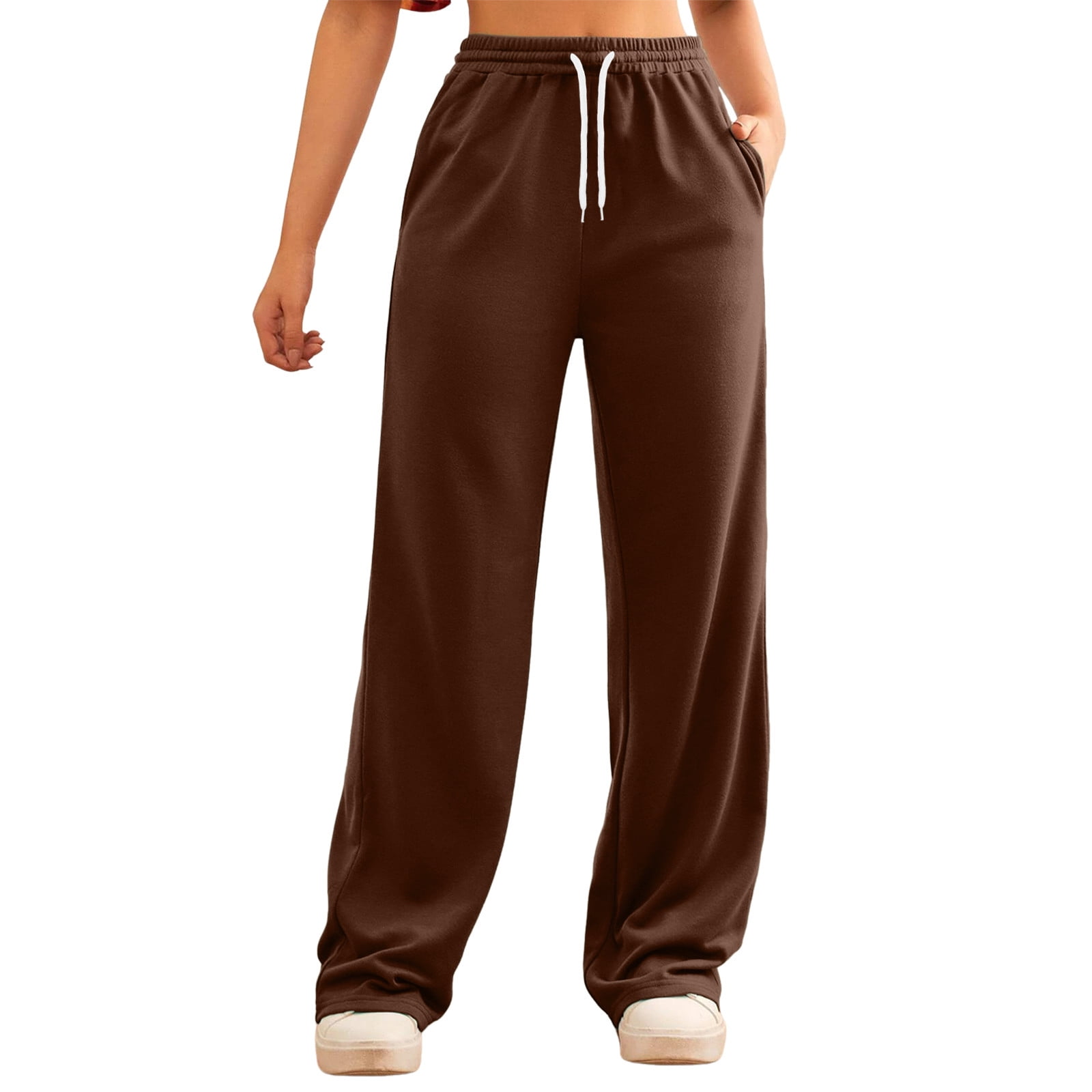 HJYCHN Cargo Sweatpants for Women Solid Slant Pocket Wide Straight Leg ...