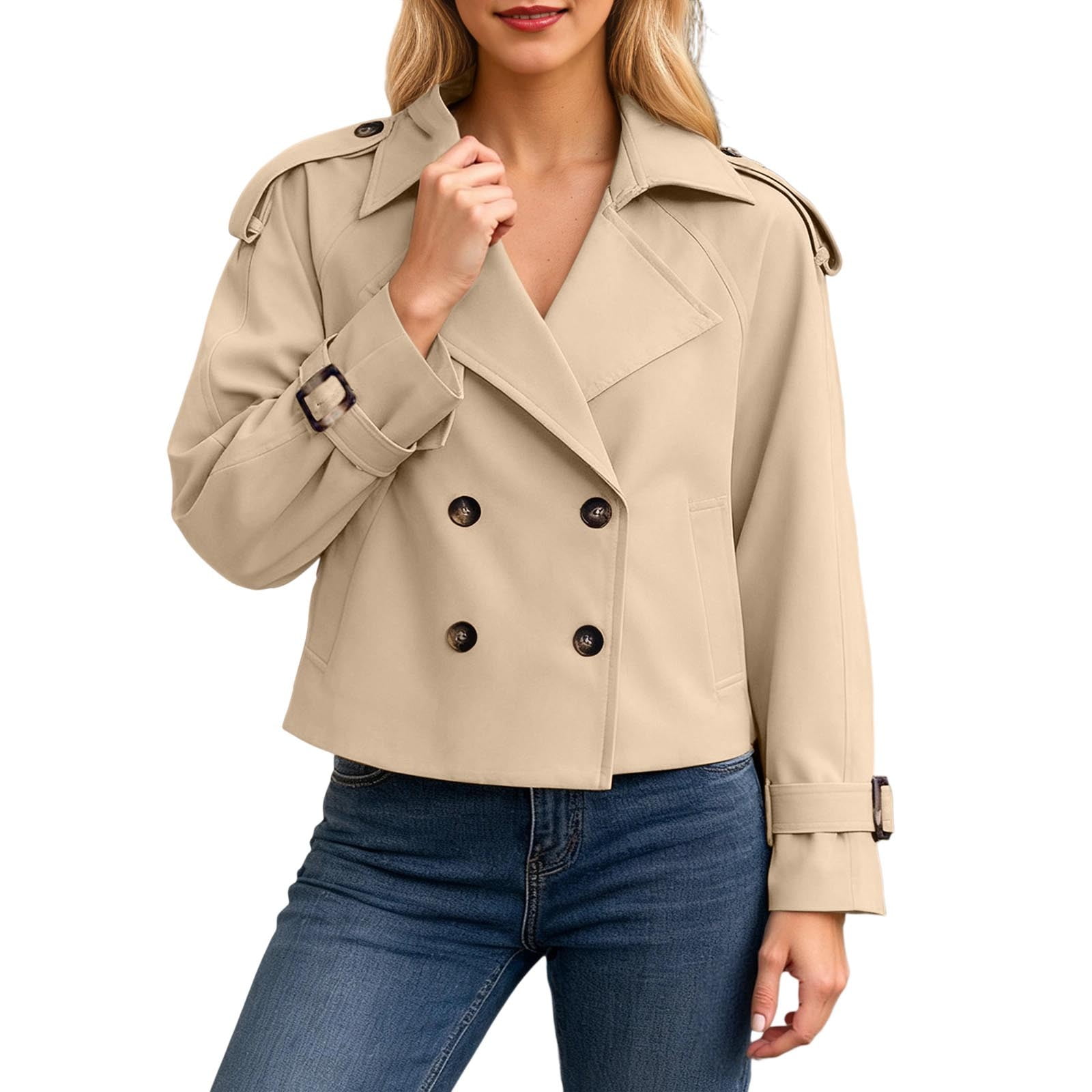 HJYCHN Jackets for Women Stylish Lightweight Cropped Trench Coat With ...