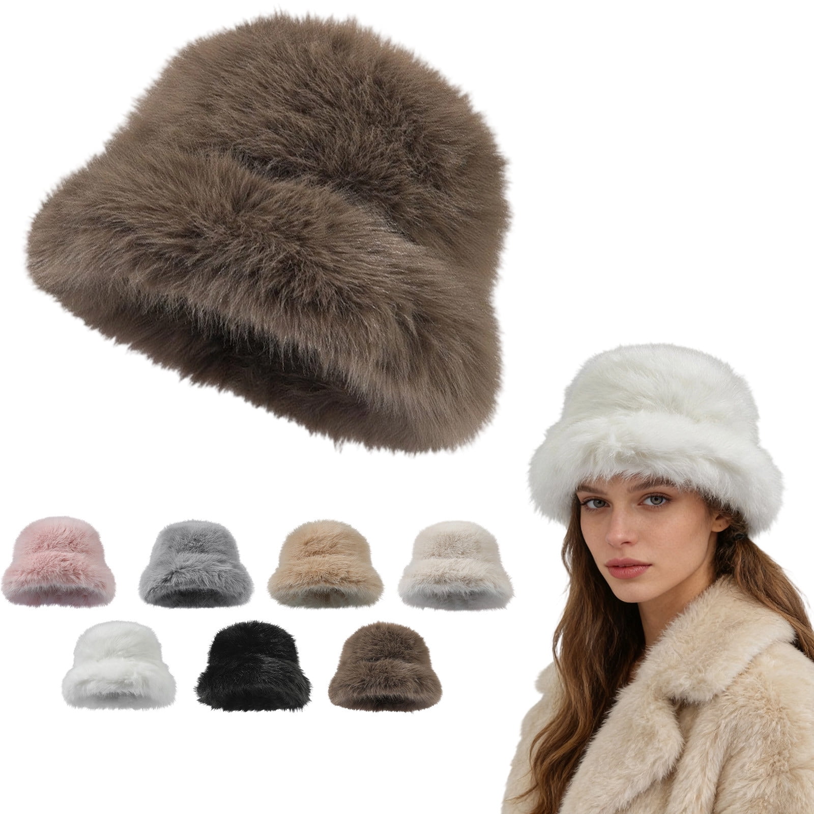 HJYCHN Plush Fluffy Hat Winter Furry Nordic Style Bucket Hat Warm ...