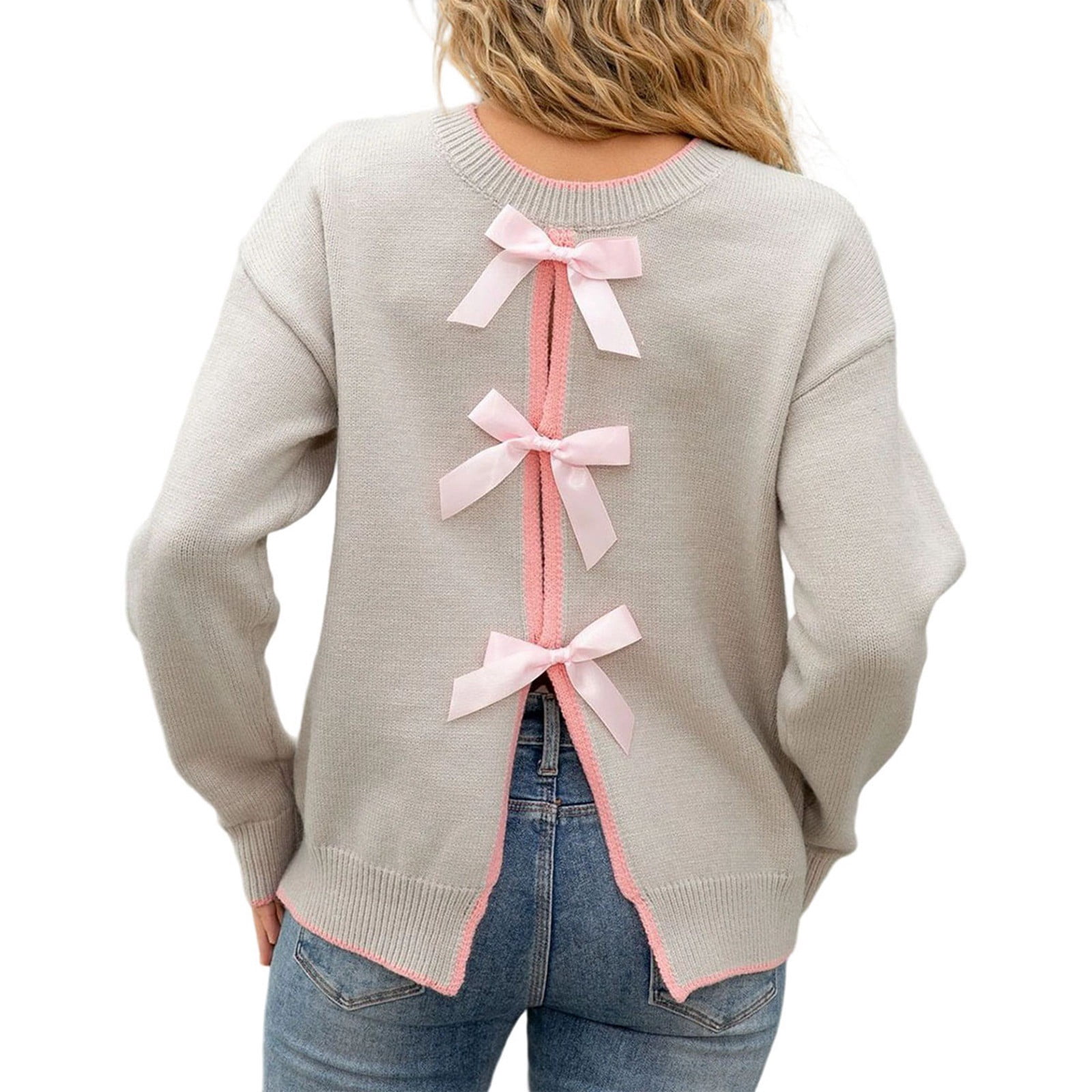 HJYCHN Women's Bow Tied Back Knit Sweater with Bow Back Sweaters for ...