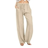 HJYCHN Womens Casual Pants Wide Leg Pants Long Drawstring Casual Linen ...
