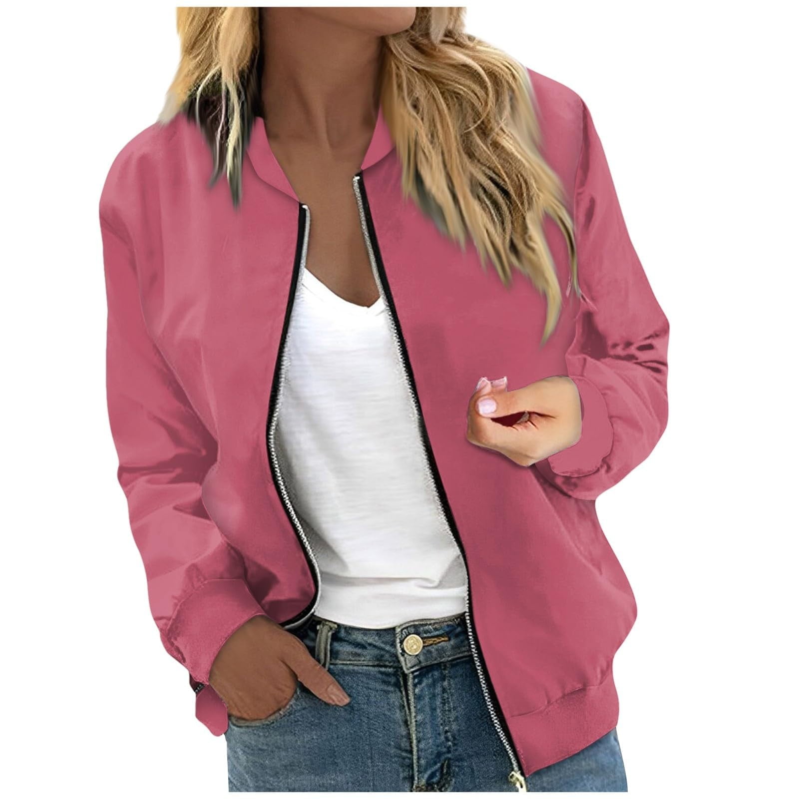 HJYCHN Womens Jackets Casual Floral Zip Up Jacket Spring Long Sleeve ...