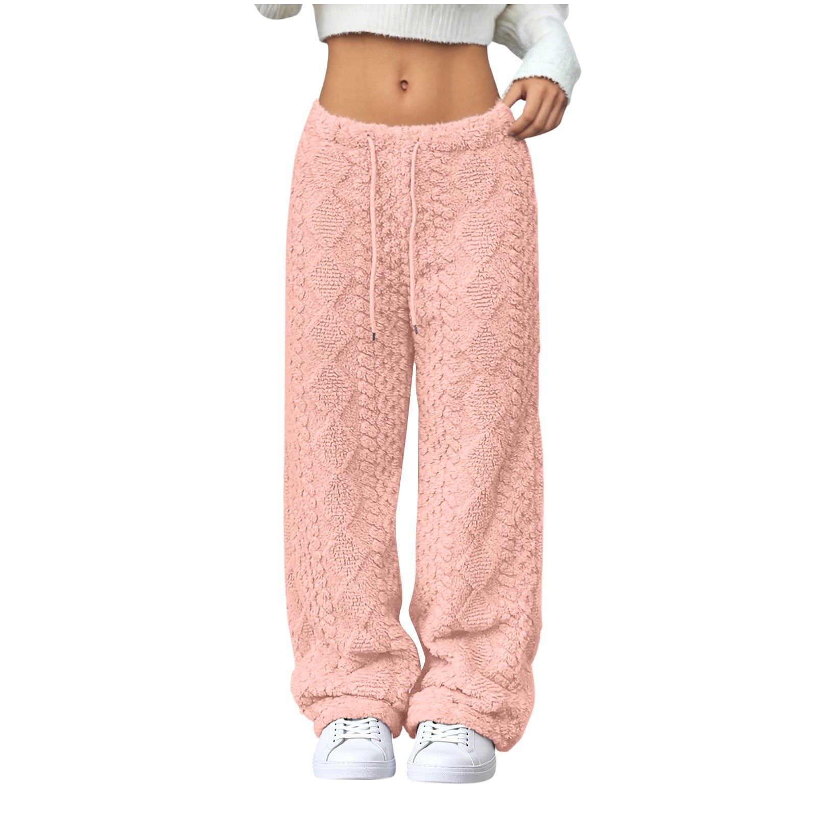 HJYCHN Womens Wide Leg Sweatpants Fashion Warm Elastic Waist Straight ...