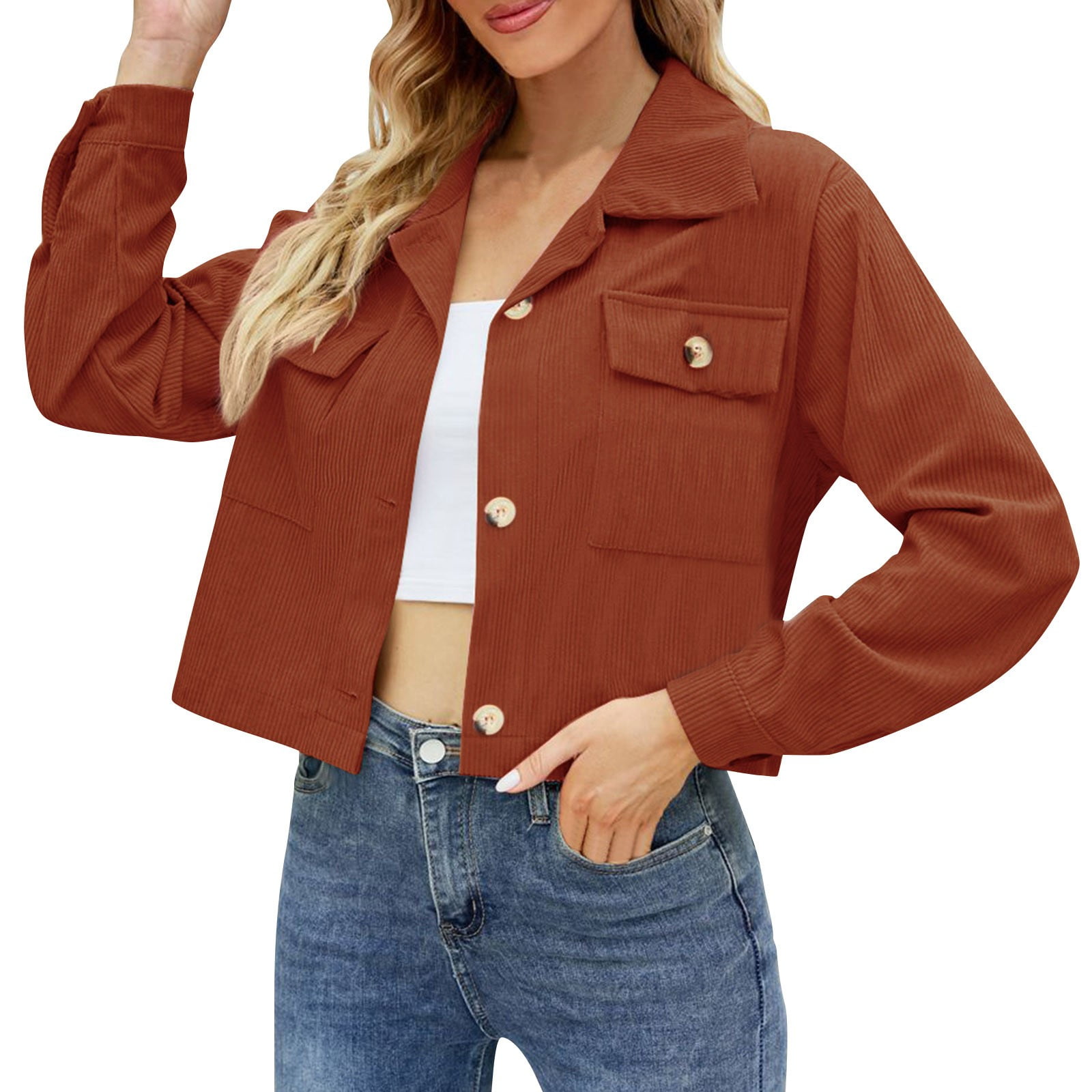 HJYCHN Work Jackets for Women Casual Stand Collar Thickened Solid Color ...