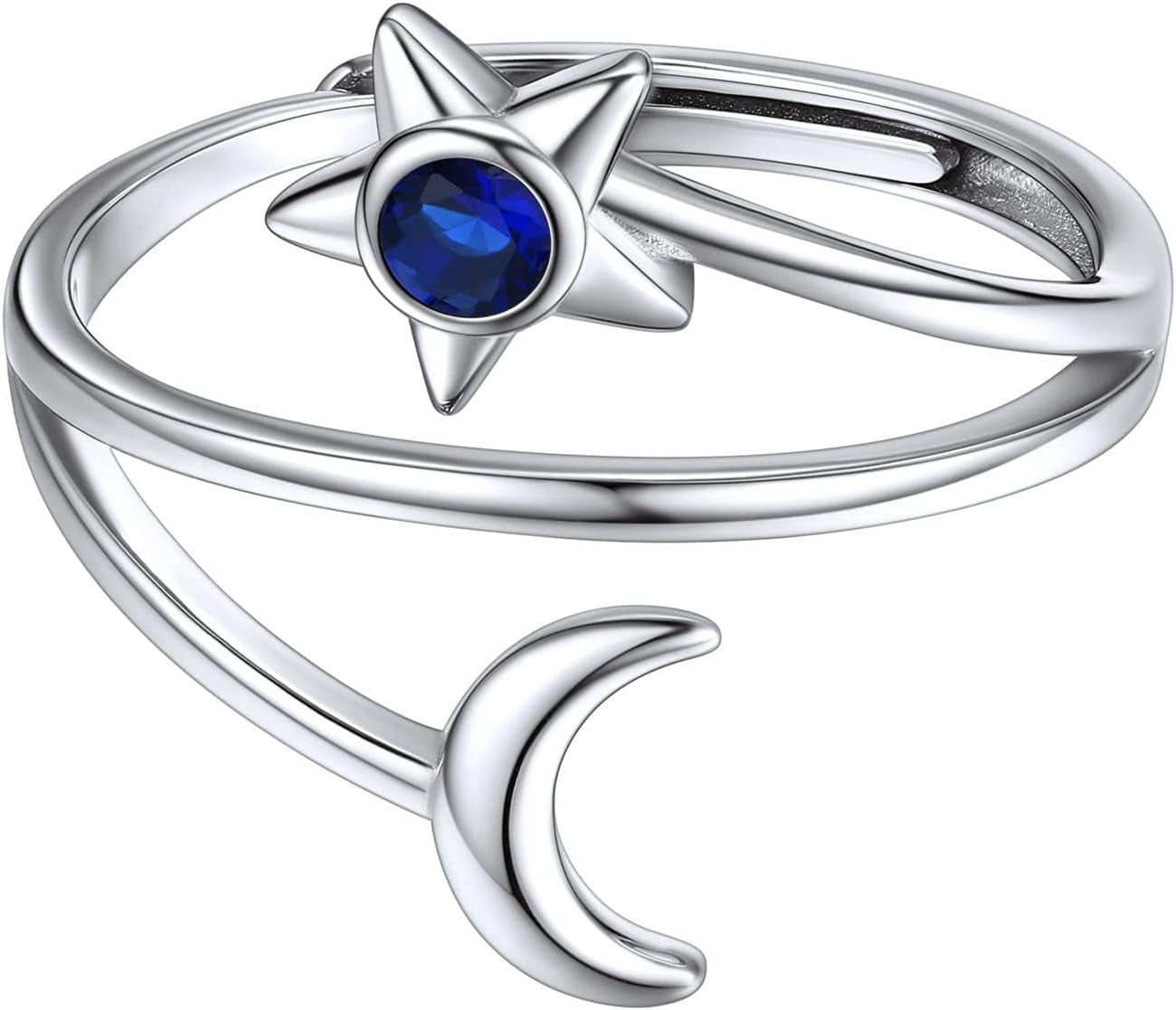 HJYUCHY Moon and Star Ring 925 Sterling Silver Birthstone Crescent Moon ...
