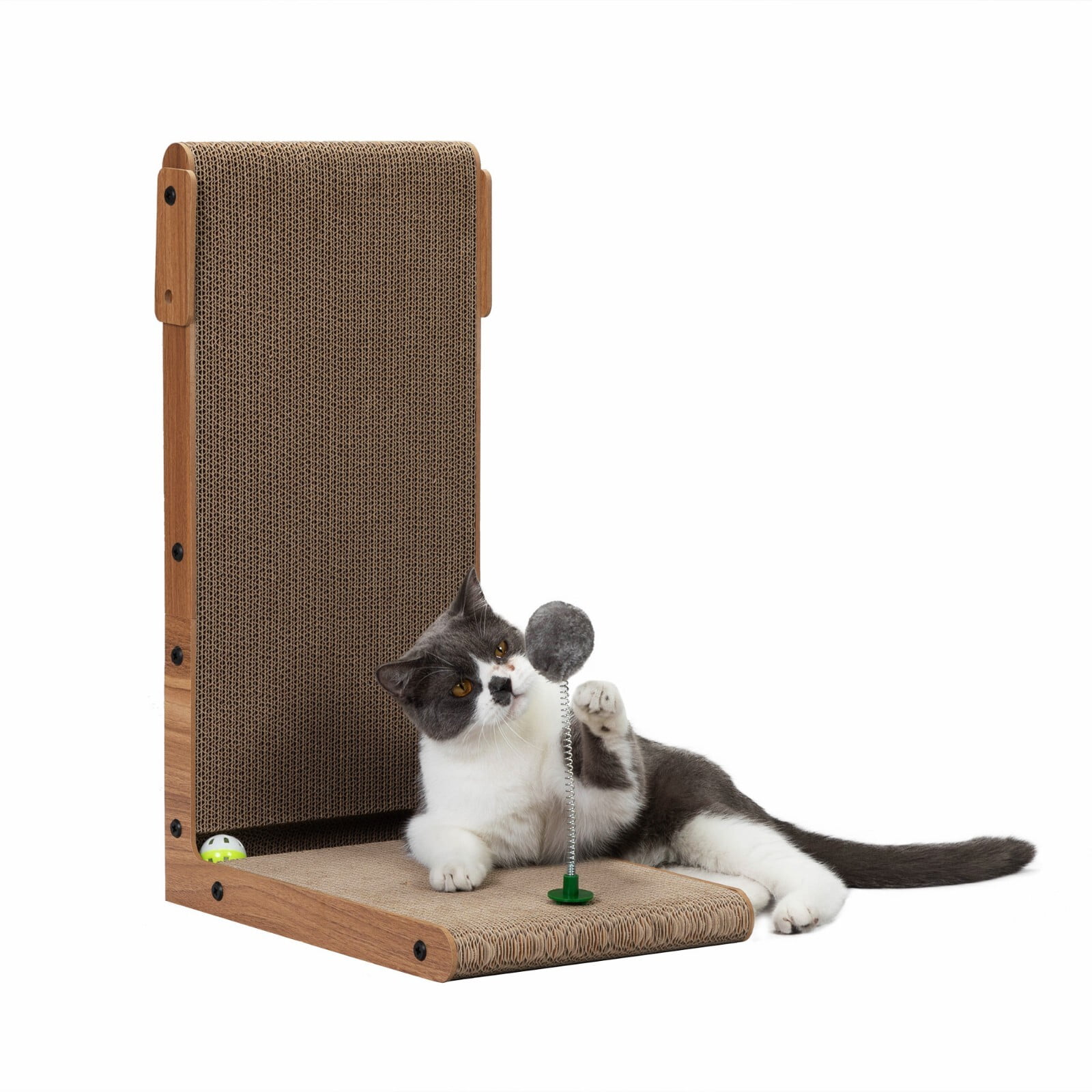 HJYURY L-type Space saving Cat Scratching Board with Bell Ball Cat ...