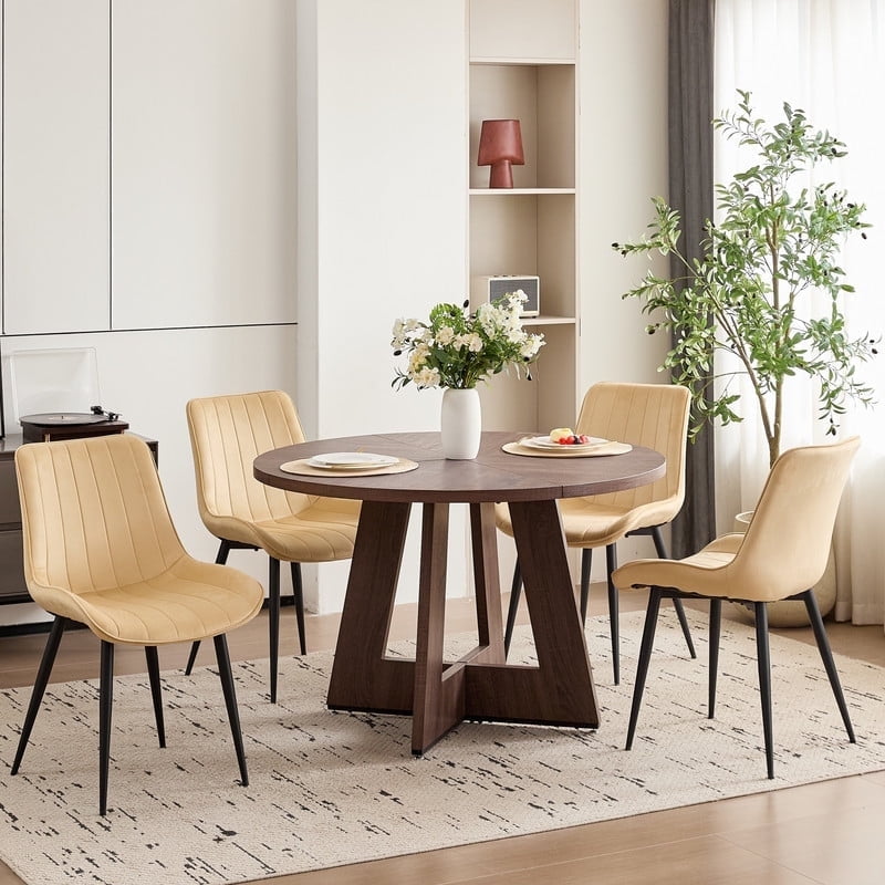 HJhomeheart 5 Piece 47" Round Dining Table Chairs Set for 4, Farmhouse ...