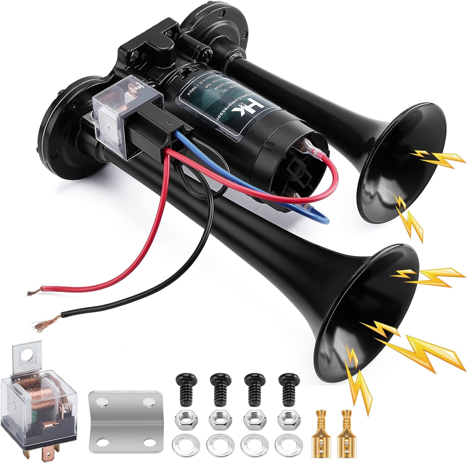 HK 12V 150db Air Horn for Truck, Super Loud Dual Trumpet Air Horn Kit ...