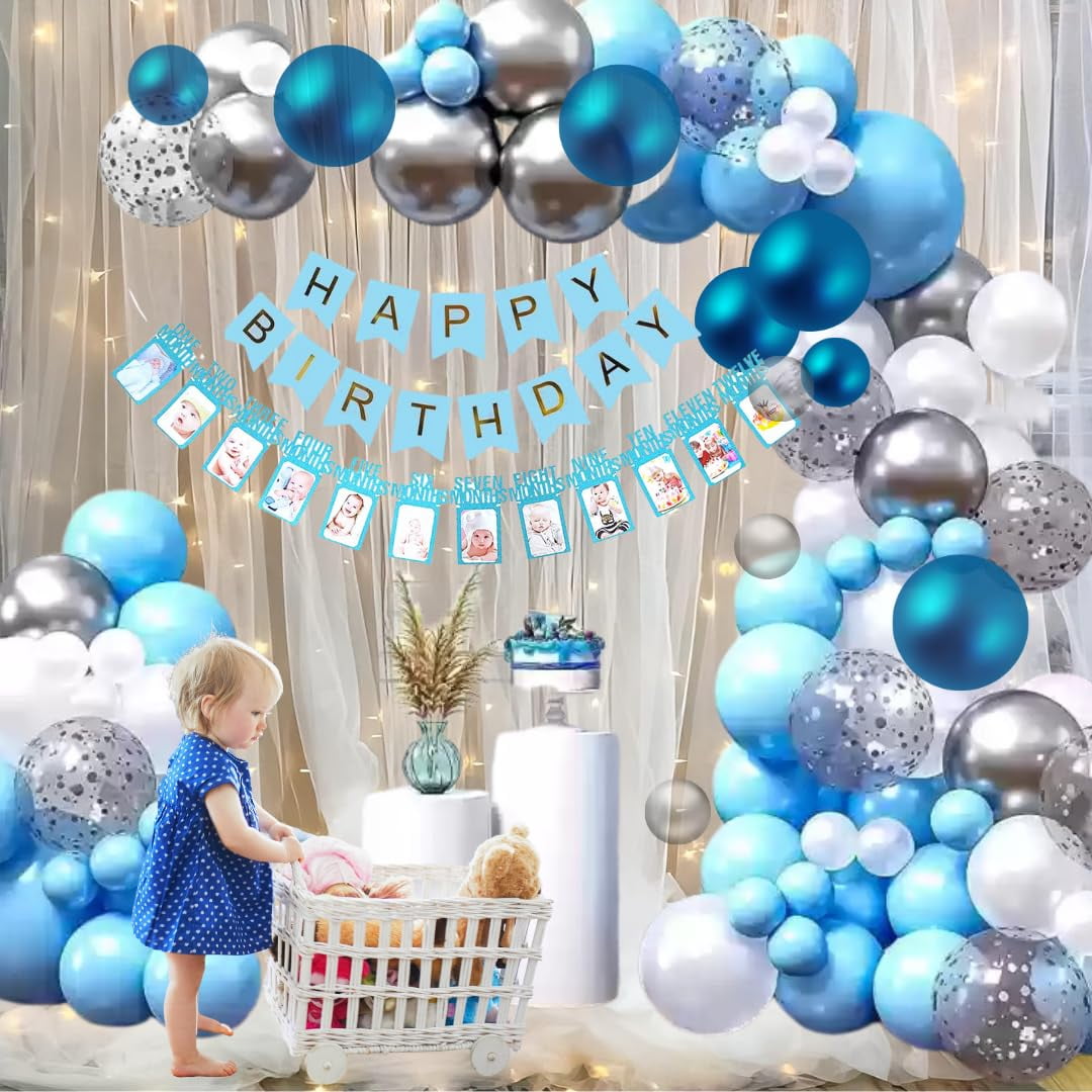 HK Balloons 64 Piece Blue 1st Happy Birthday Combo Set with White Net ...