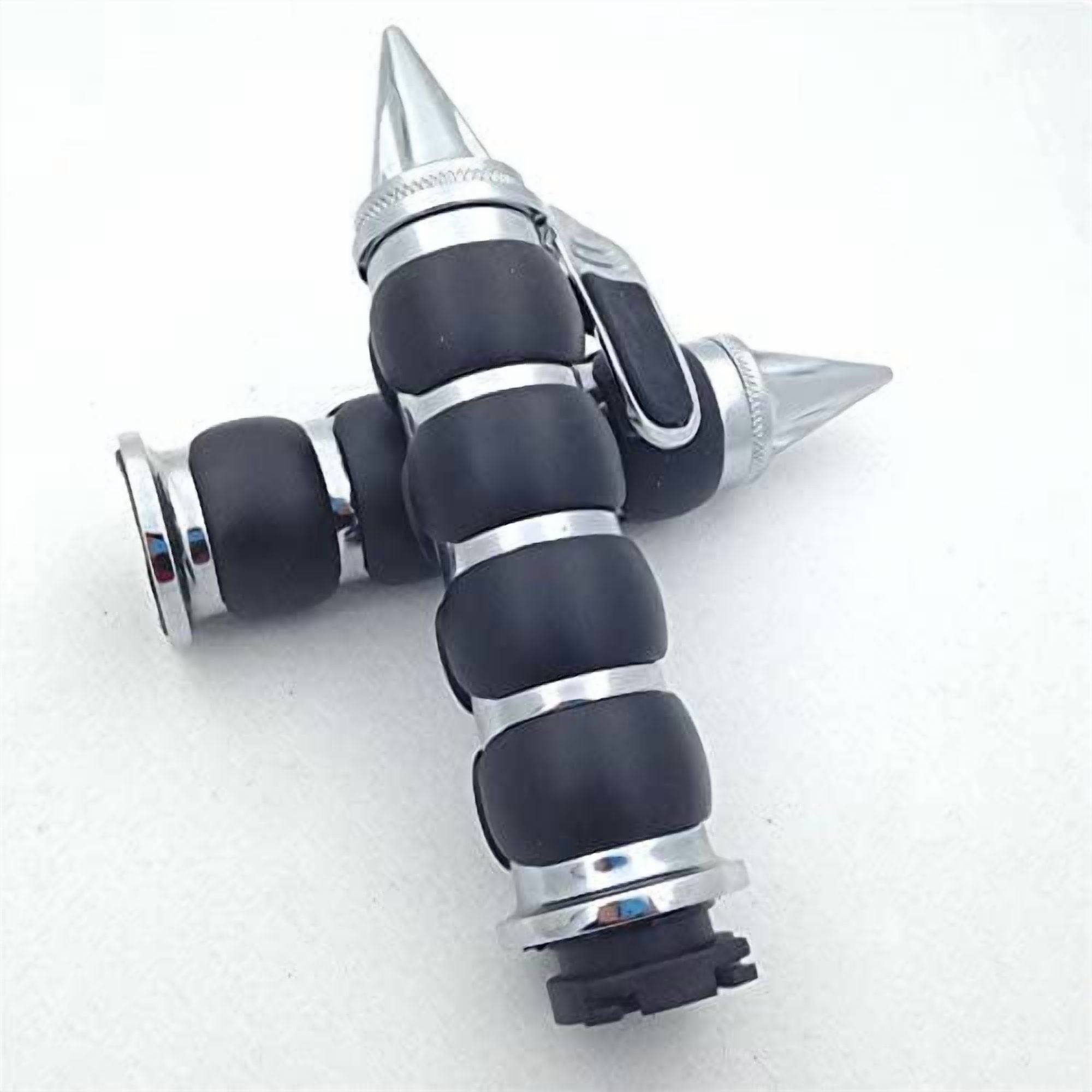 HK Motorcycle Chromed Spike 1" Rubber Hand Grip With Contoured Throttle ...