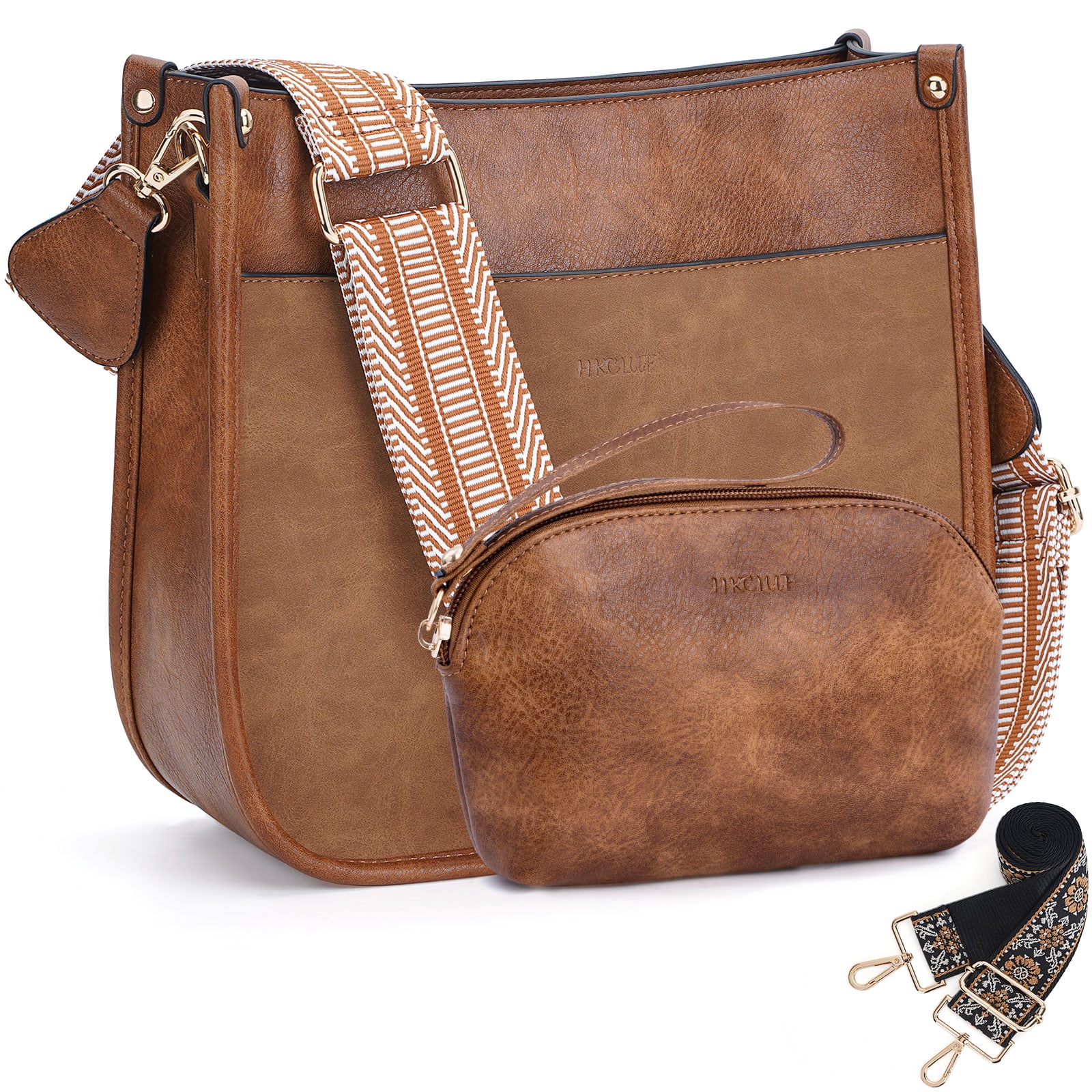 HKCLUF Vegan Leather Crossbody Bag for Women, 2pcs Bag and Wallet Set ...