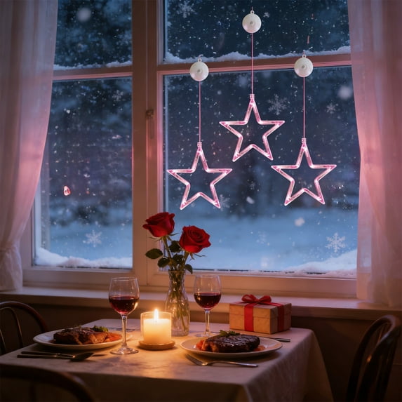 HKEJIAOI 3-Pcs LED Heart Curtain Lights with Suction Cups, Romantic ...