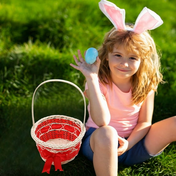 HKEJIAOI Easter Basket with Handle, Small Woven Round Plastic Storage Basket for Easter Eggs ...