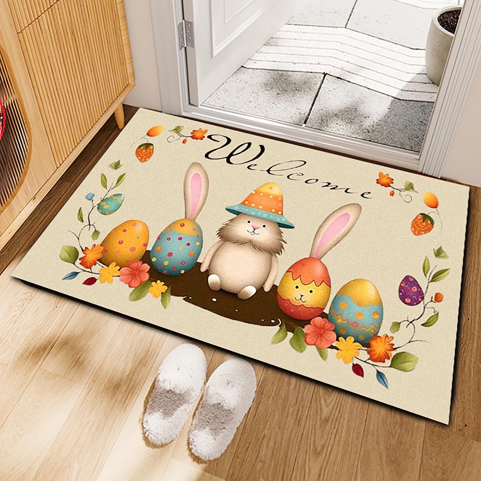 HKEJIAOI Easter Bunny Egg Decor Rug for Home, Soft Durable Floor Mat ...