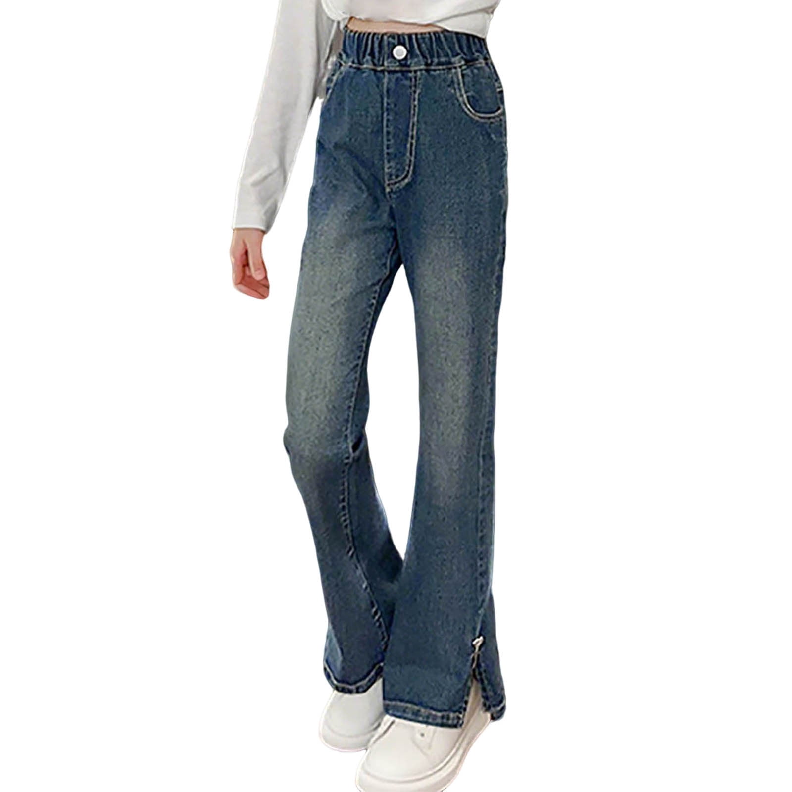 Lopecy-Sta Girls' Jeans 5-15 Years Denim Elastic Wasit Wide Leg Baggy ...