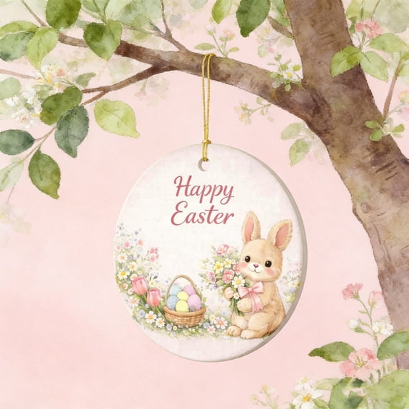 HKEJIAOI Happy Easter Bunny Ornament with Flower Bouquet and Basket ...