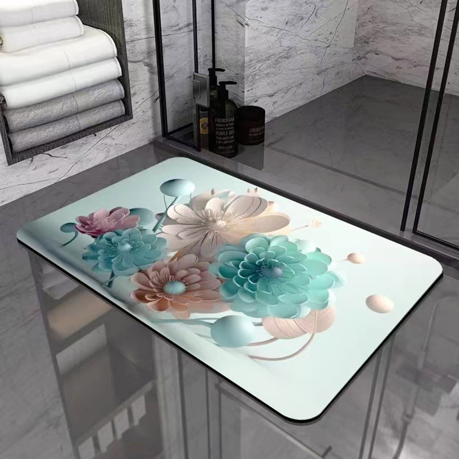 HKEJIAOI Home Clearance Flower Diatom Mud Floor Mat Bathroom Water ...