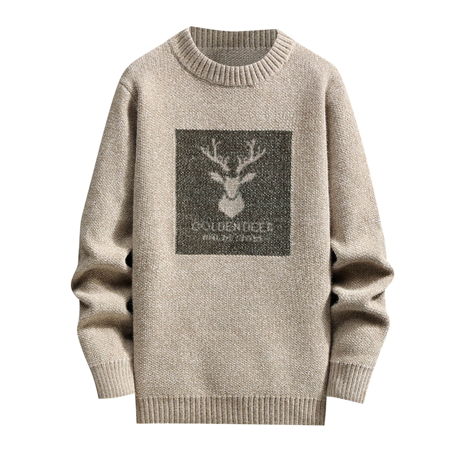 HKEJIAOI Men's Sweaters Trendy Christmas Deer Print Sweater Base Loose ...