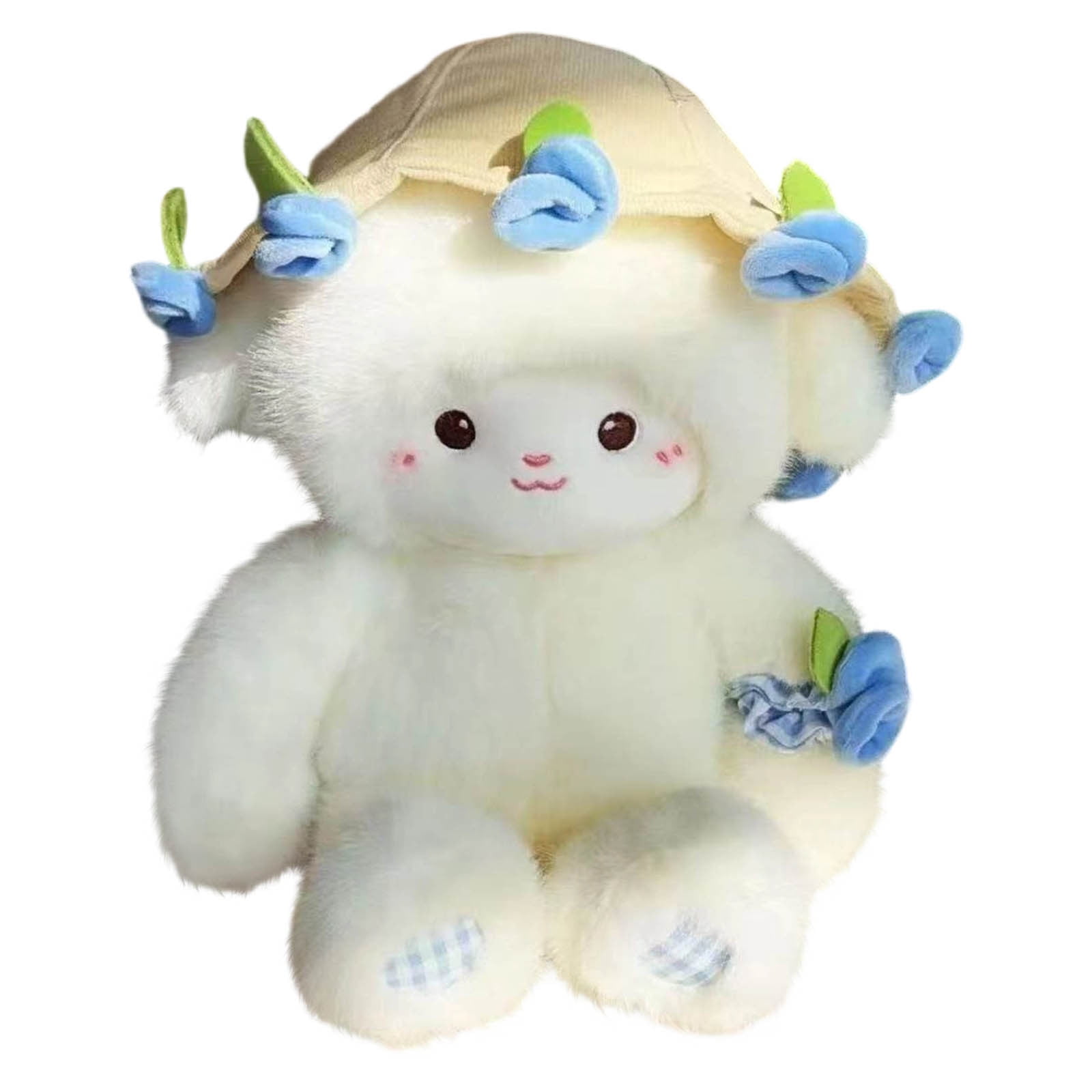 HKEJIAOI Plush Lamb Stuffed Animal Pillow with Rose Bouquet Hat, Soft ...