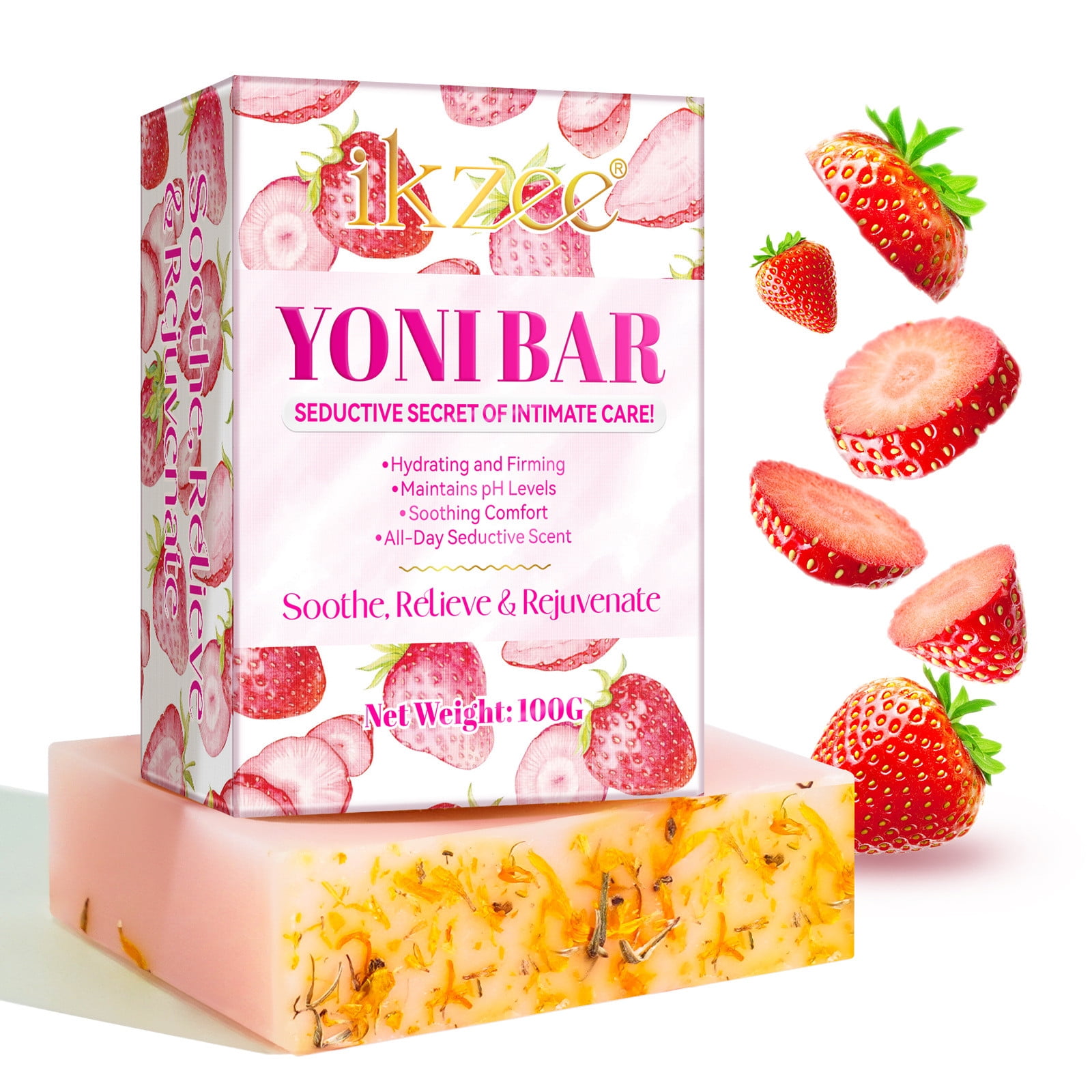HKEJIAOI Strawberry Soap Bar - Handmade & Natural PH Balanced Soap for Women, Hydrating Cleanse ...