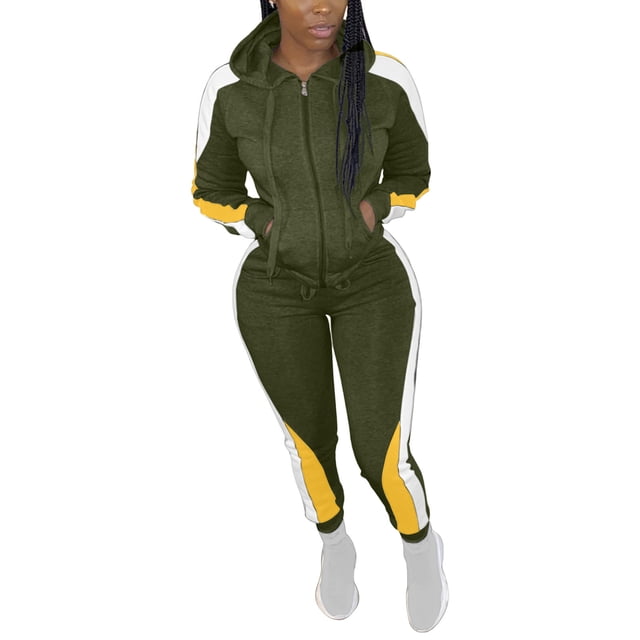 HKEJIAOI Tracksuits for Women Two Piece Outfits Zip Top Jacket and ...